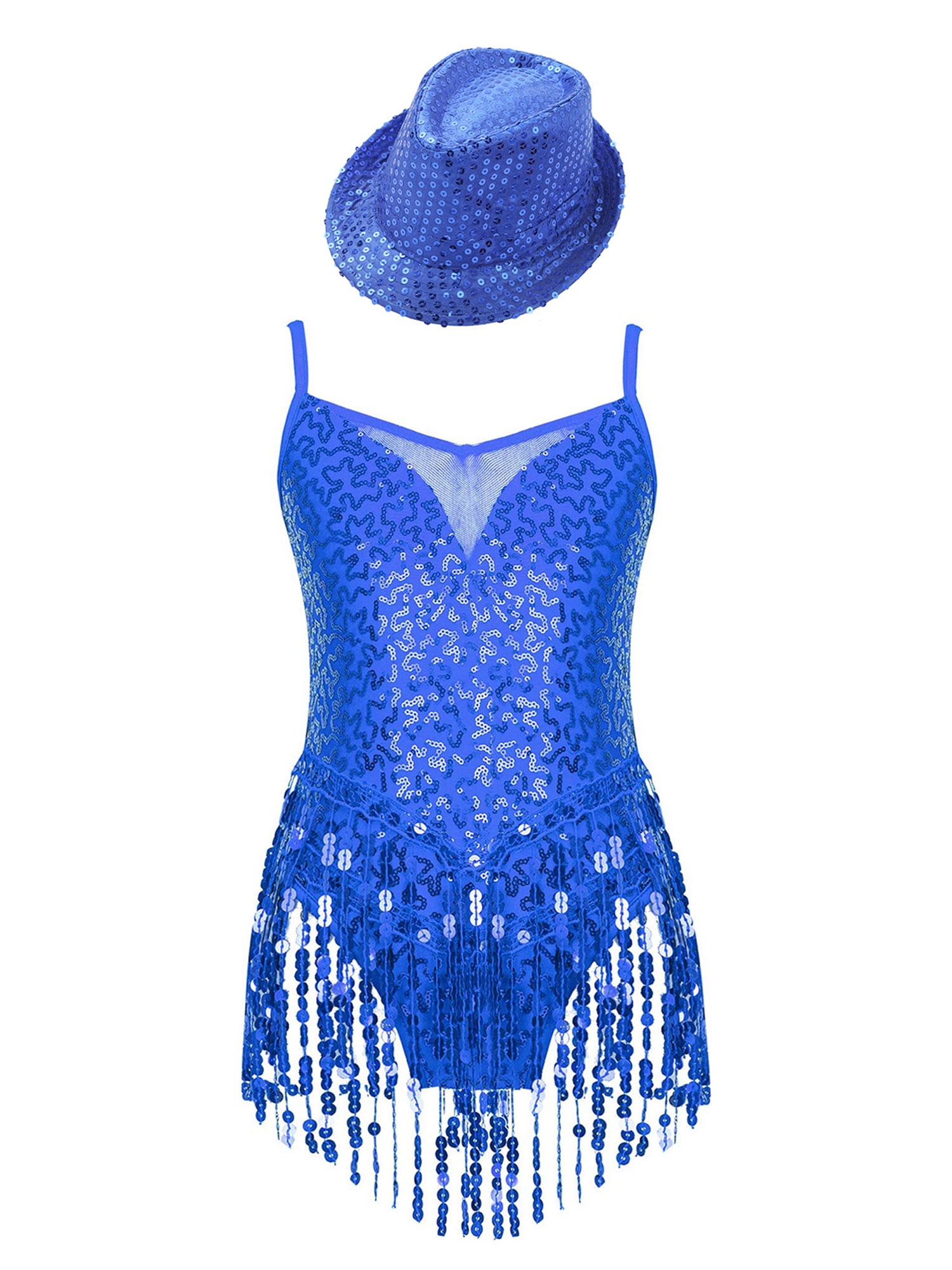 Doomiva Girls Ballet Dress for Kids Sequin Tassel Hem Latin Dance Dress ...