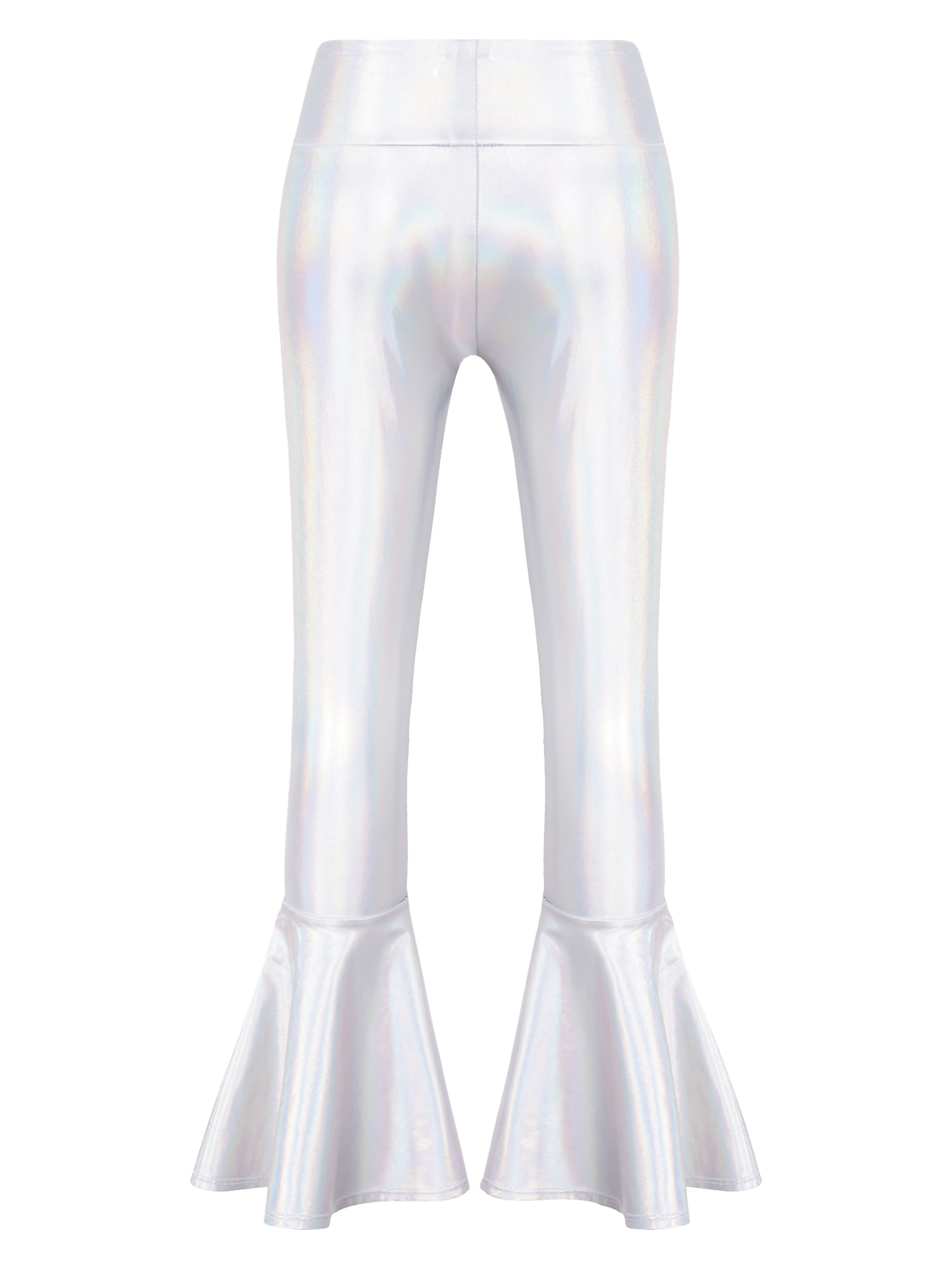 Doomiva Girls Boys Shiny Metallic Flare Pants Ruffle Bell Bottoms Dance ...