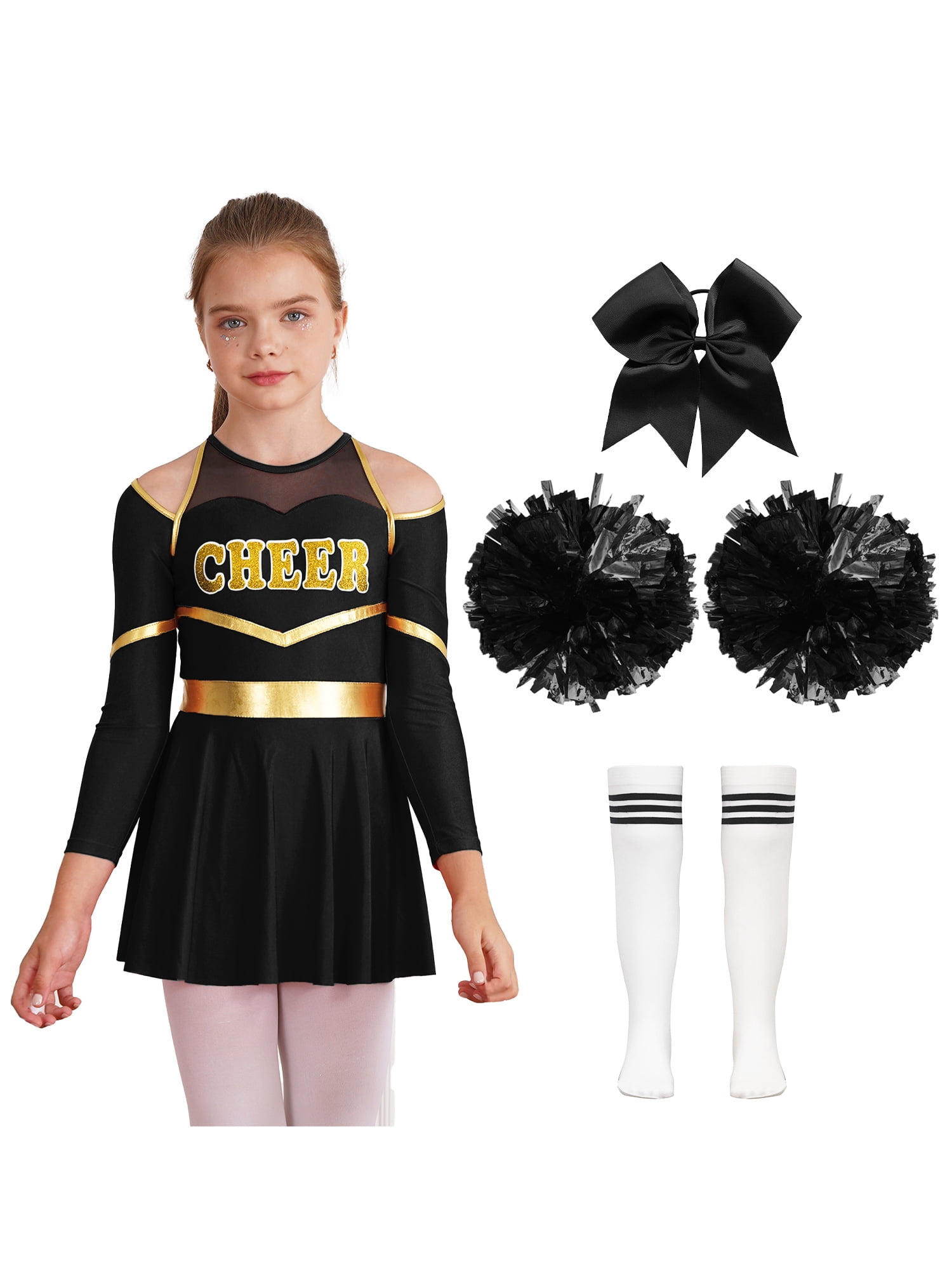 Doomiva Girls Cheerleading Uniform Long Sleeve Leotard Dance Dress ...