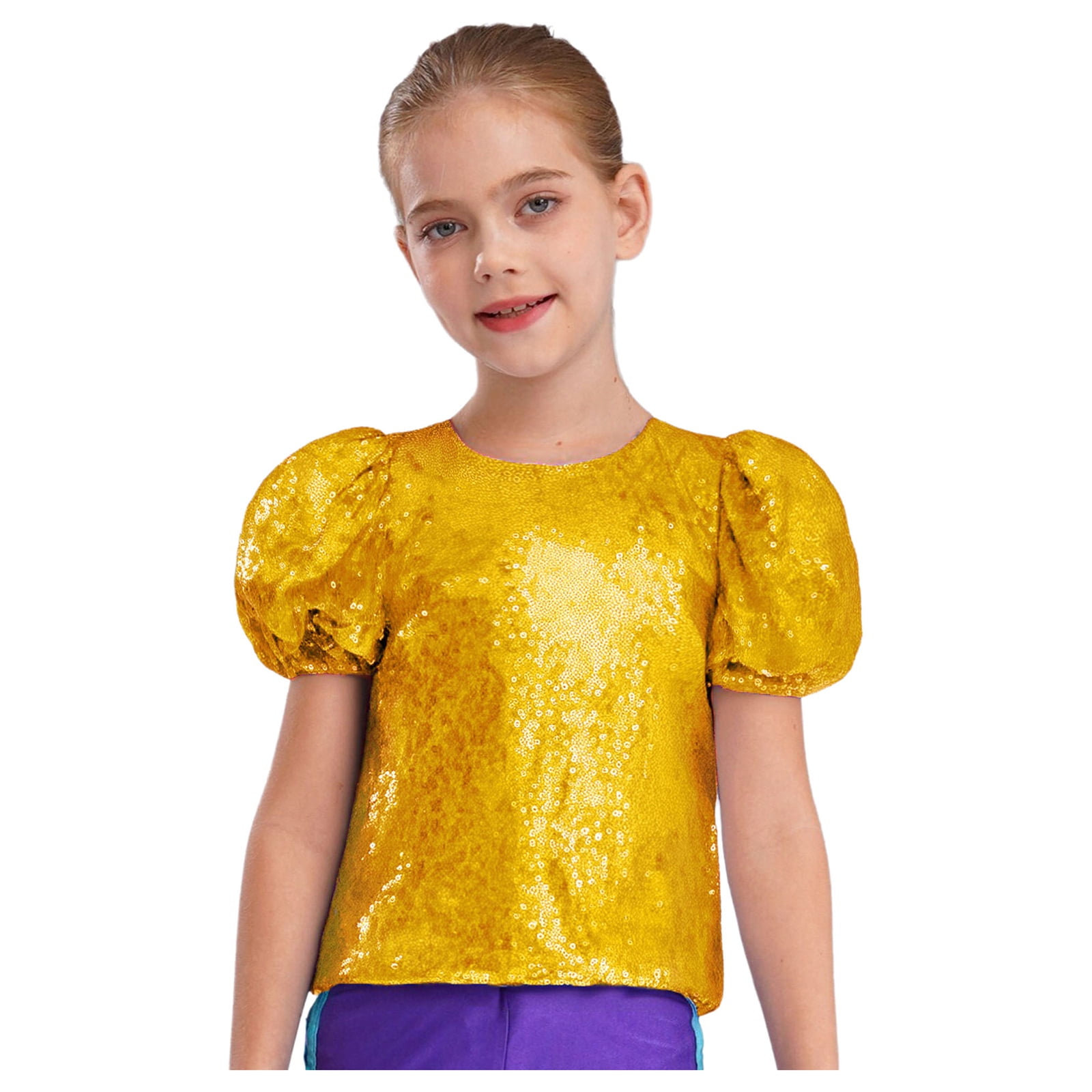 Doomiva Girls Disco Party Glitter Tops Sequin T-Shirts Hip Hop Jazz ...