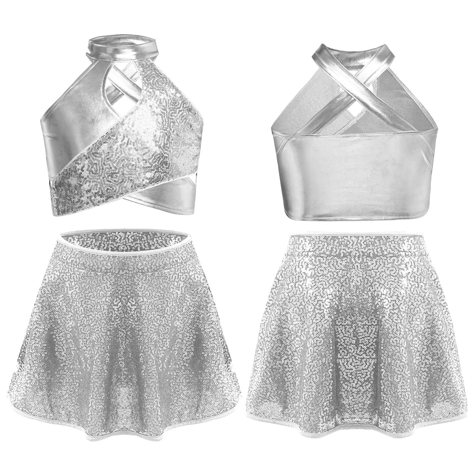 Doomiva Girls Jazz Latin Lyrical Dance Cos tumes Metallic Disco ...