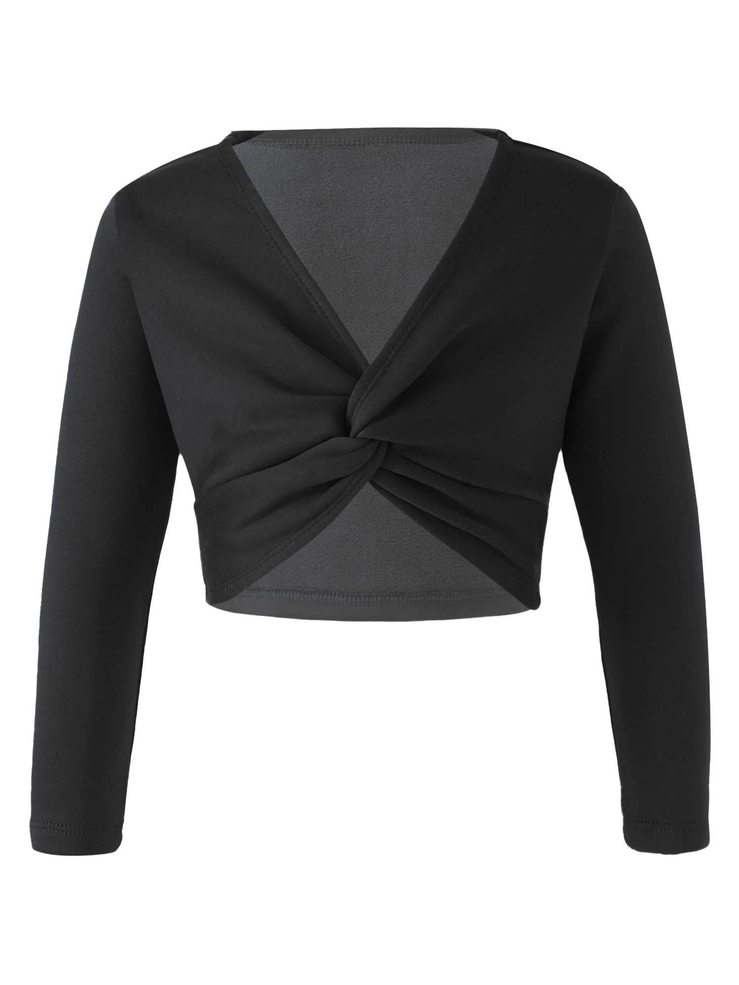 Doomiva Girls Knot Ruched Long Sleeve Wrap Dance Crop Top Ballet Shrug ...