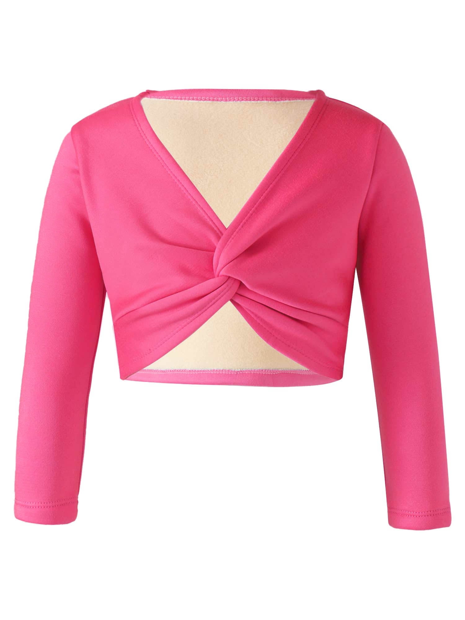 Doomiva Girls Knot Ruched Long Sleeve Wrap Dance Crop Top Ballet Shrug ...
