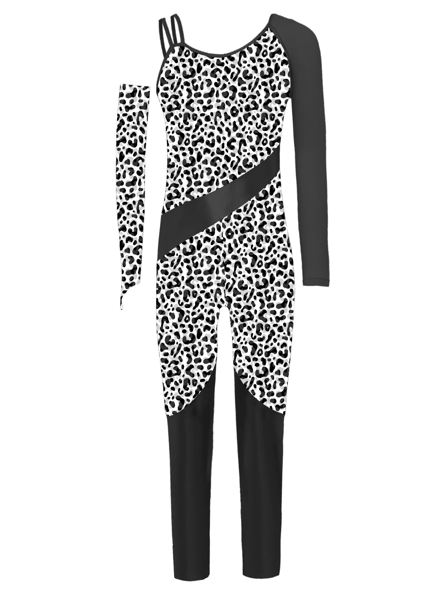 Doomiva Girls Printed Full Length Dance Unitard Metallic One Sleeve ...