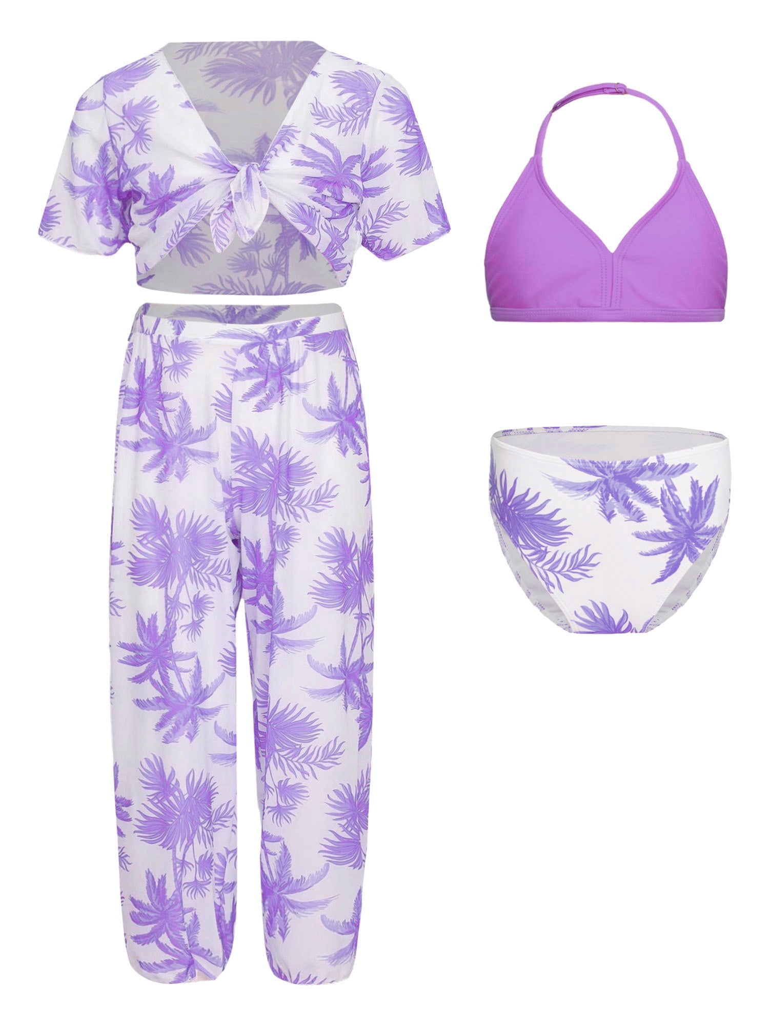 Doomiva Girls Swimming Cut Out 4 Piece Bikini Swimsuit Set Quick Dry ...