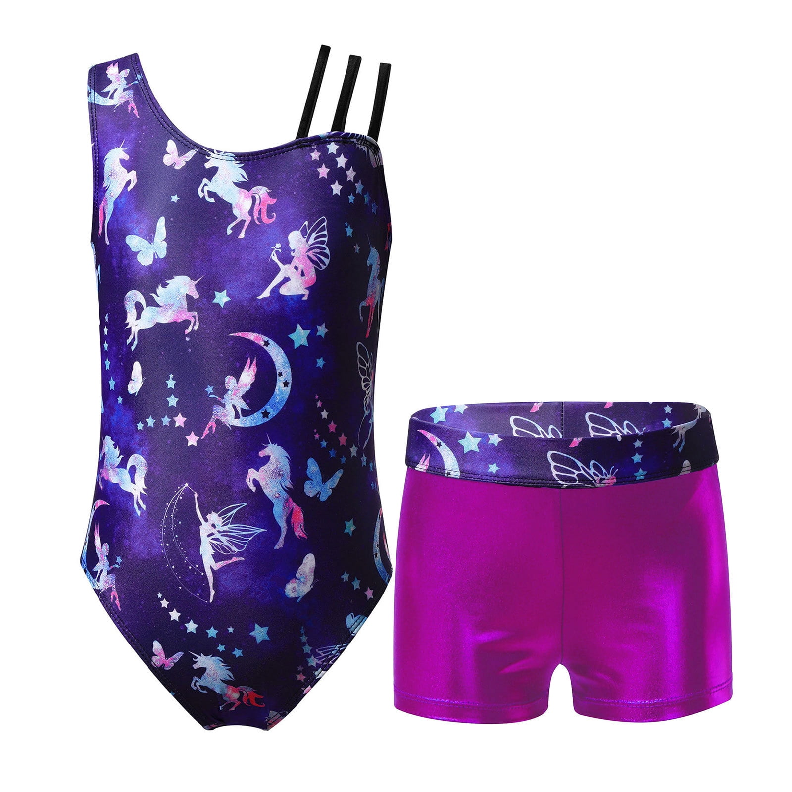 Doomiva Gymnastics Leotard Sets for Kids Girls One Shoulder Straps Tank ...