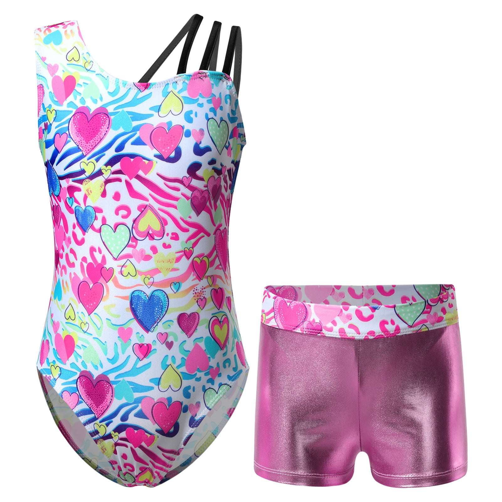 Doomiva Gymnastics Leotard Sets for Kids Girls One Shoulder Straps Tank ...