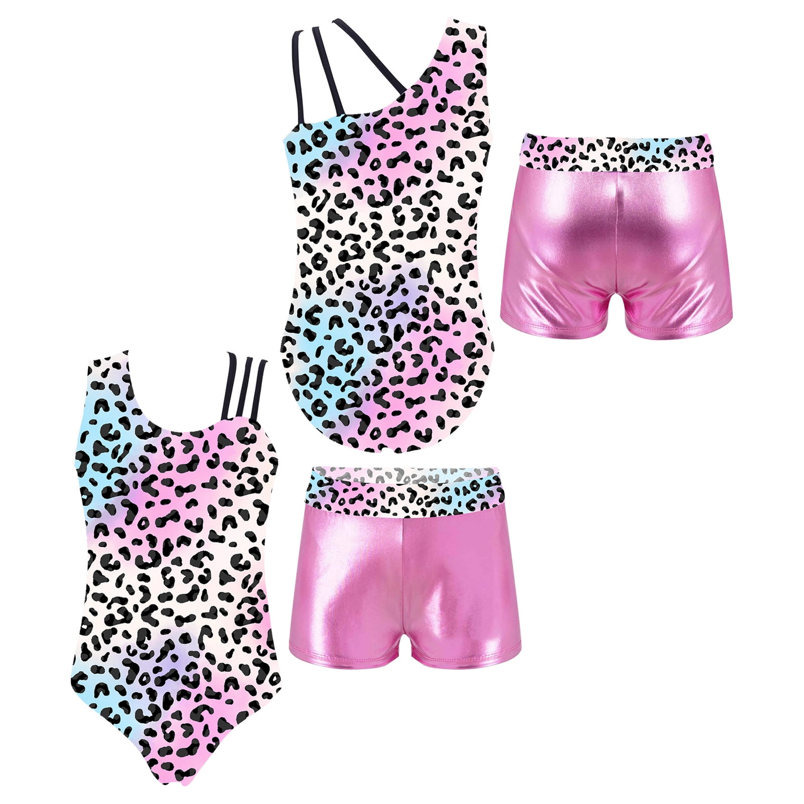 Doomiva Gymnastics Leotard Sets for Kids Girls One Shoulder Straps Tank ...