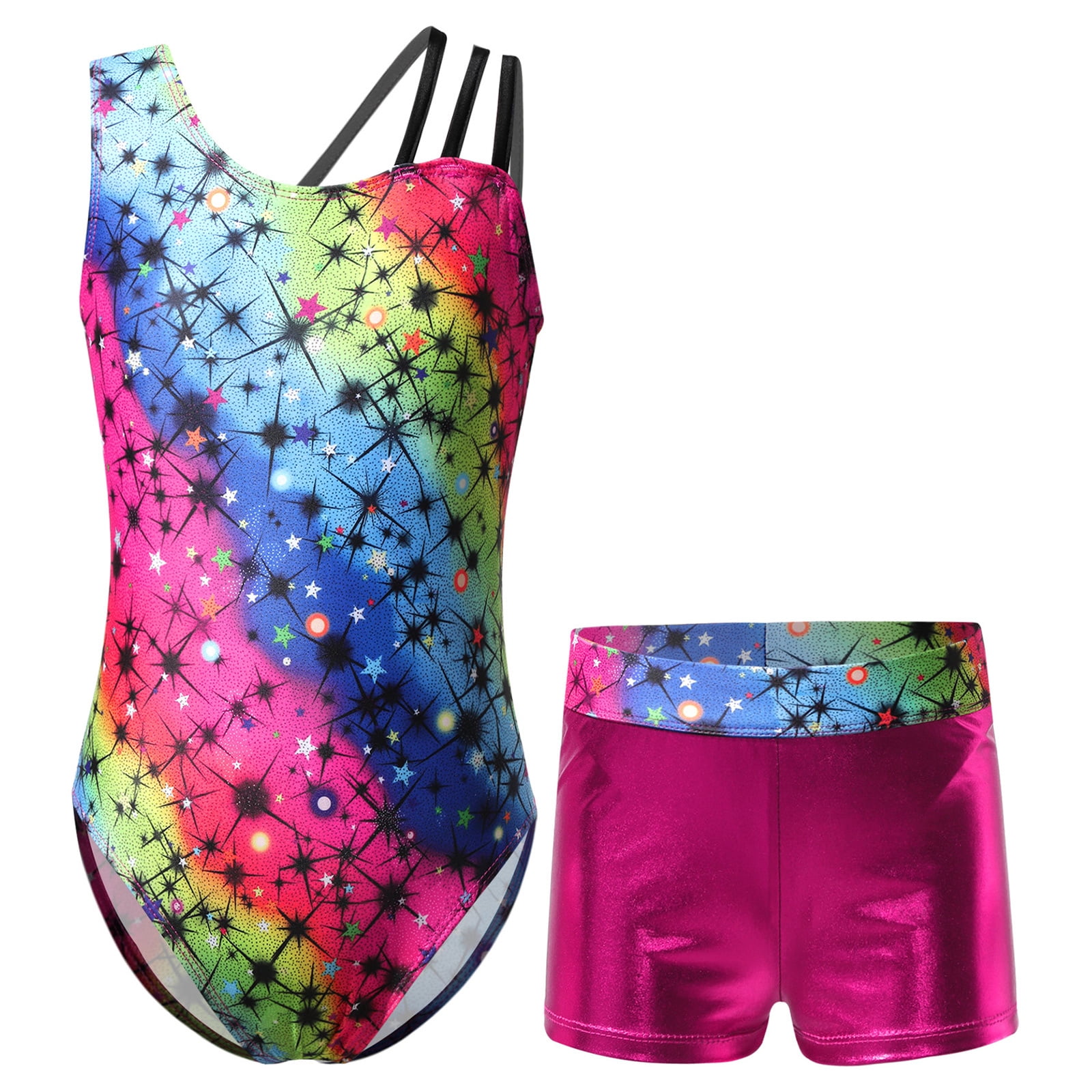 Doomiva Gymnastics Leotard Sets for Kids Girls One Shoulder Straps Tank ...