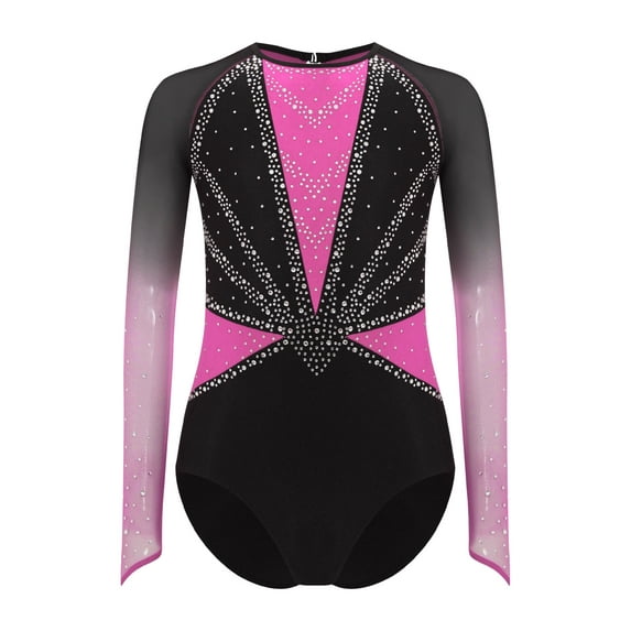 Doomiva Gymnastics Leotard for Girls Rhinestone Long Sleeve Tumbling ...
