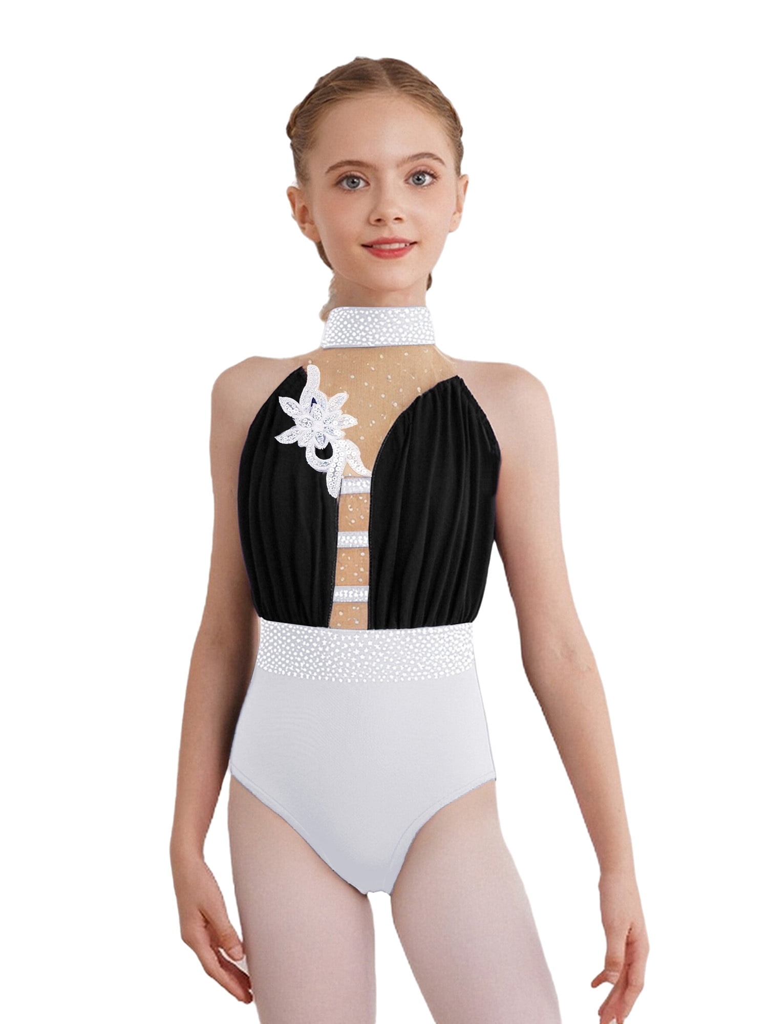 Doomiva Gymnastics Leotard for Girls Sleeveless Shiny Rhinestones One ...