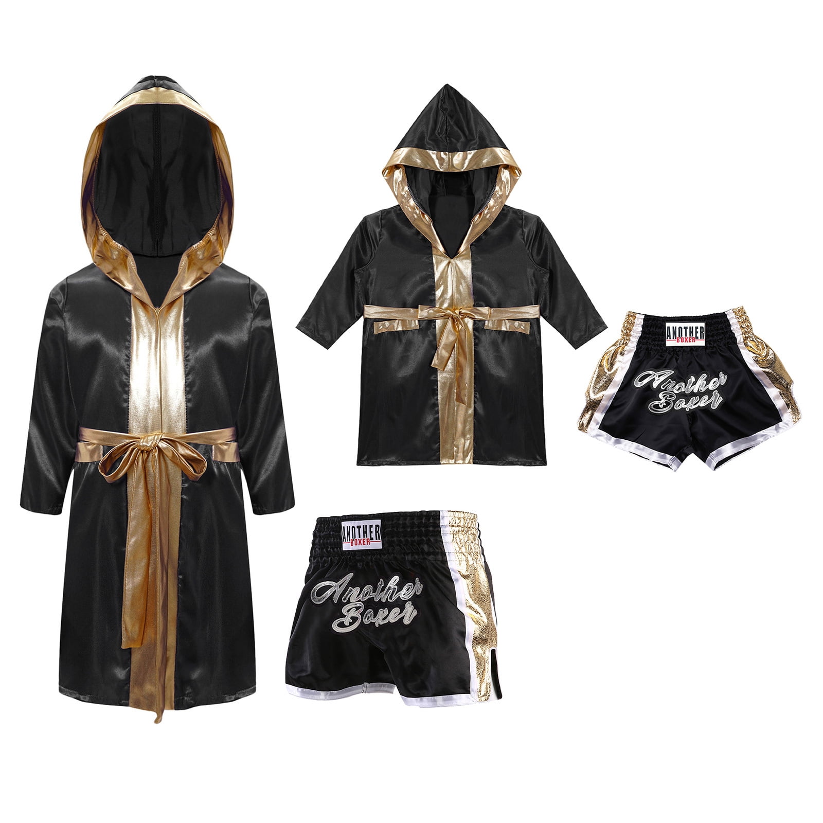 Doomiva Kids Boys Boxing Costume Long Sleeve Open Front Metallic Satin ...