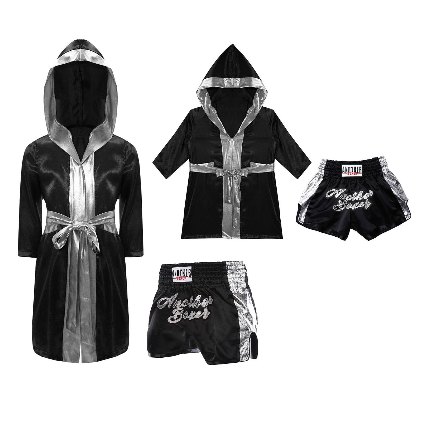 Doomiva Kids Boys Boxing Costume Long Sleeve Open Front Metallic Satin ...
