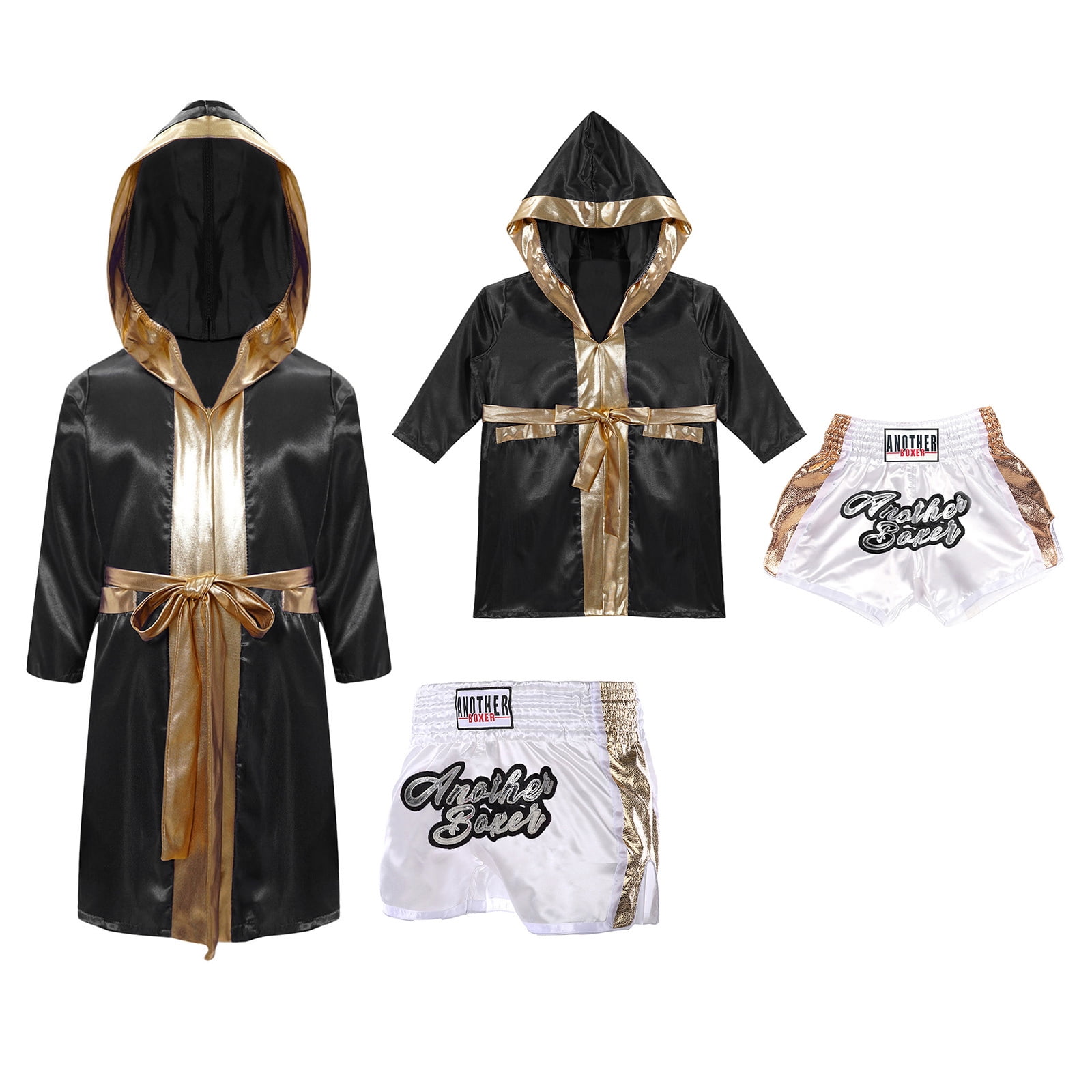 Doomiva Kids Boys Boxing Costume Long Sleeve Open Front Metallic Satin ...