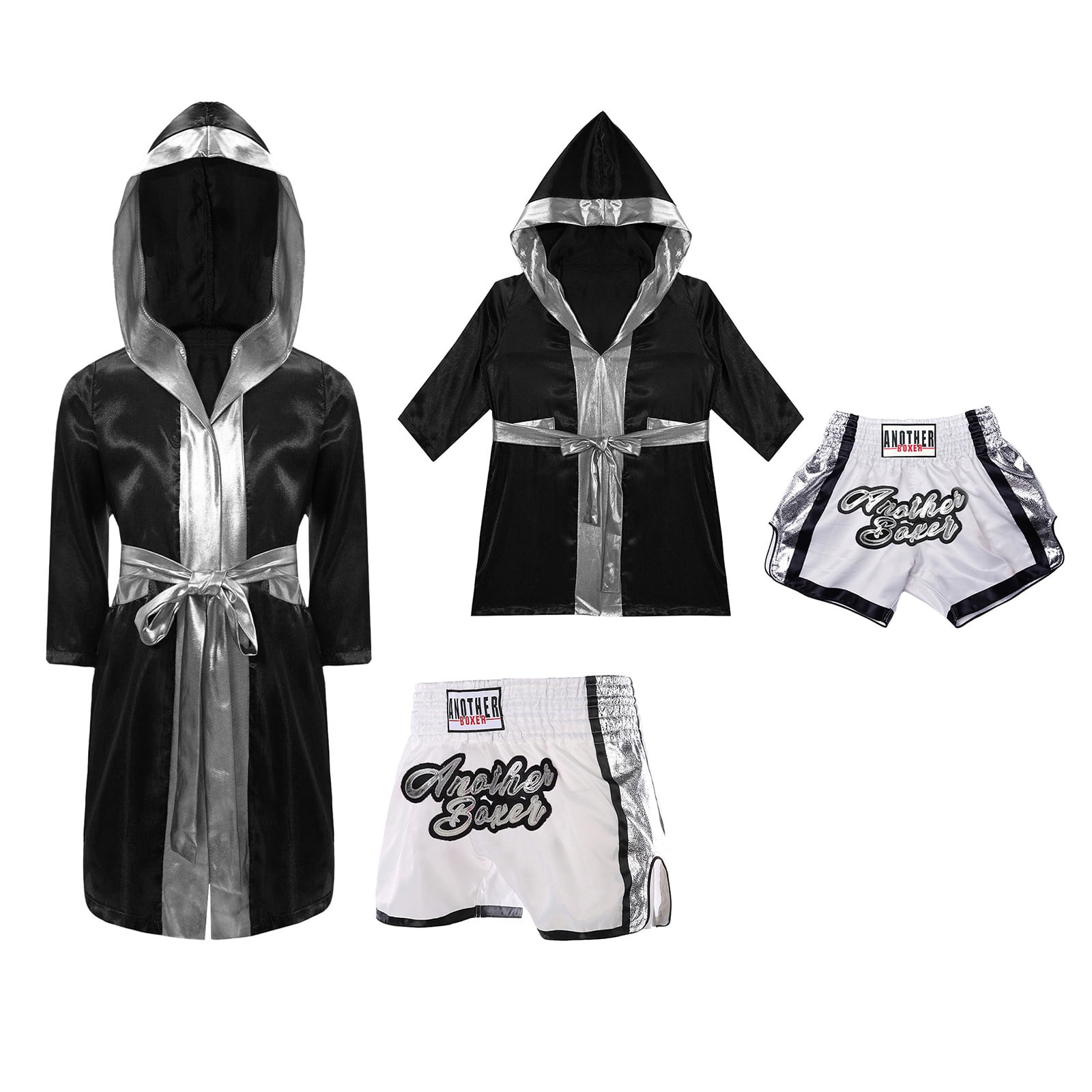 Doomiva Kids Boys Boxing Costume Long Sleeve Open Front Metallic Satin ...