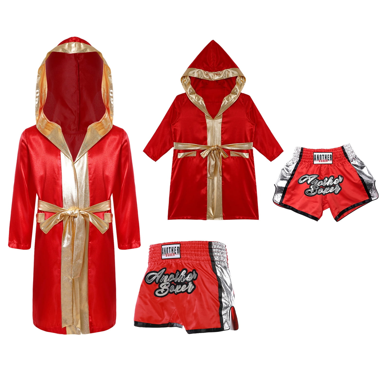 Doomiva Kids Boys Boxing Costume Long Sleeve Open Front Metallic Satin ...