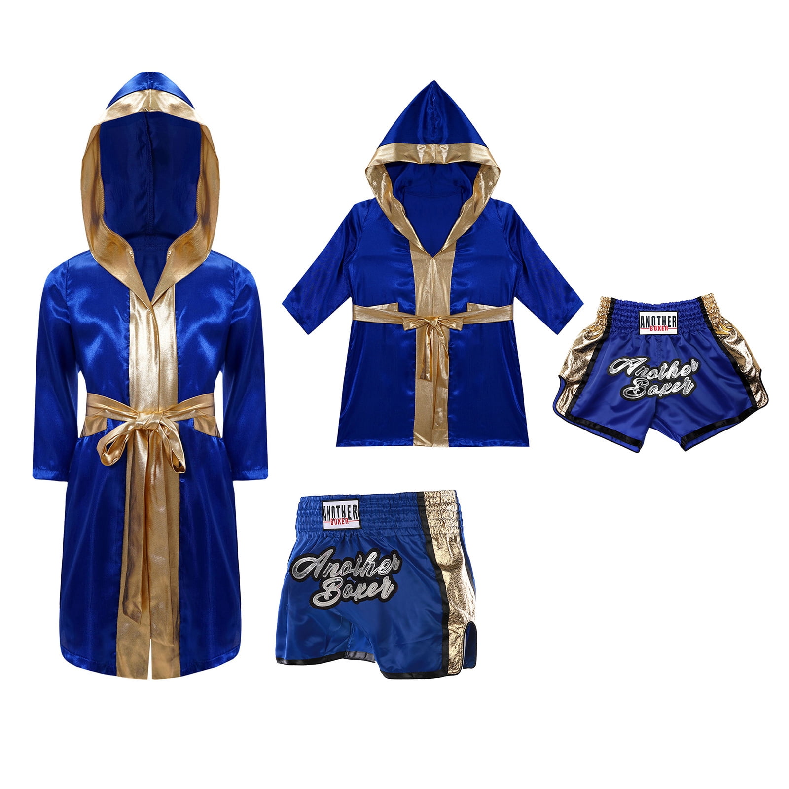 Doomiva Kids Boys Boxing Costume Long Sleeve Open Front Metallic Satin ...