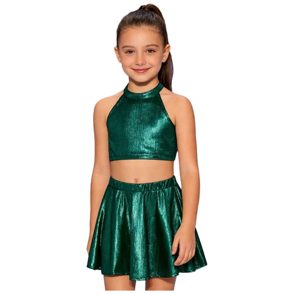 Doomiva Kids Cheer Outfit Hip Hop Dance Sets Shiny Skirt And Top Set ...