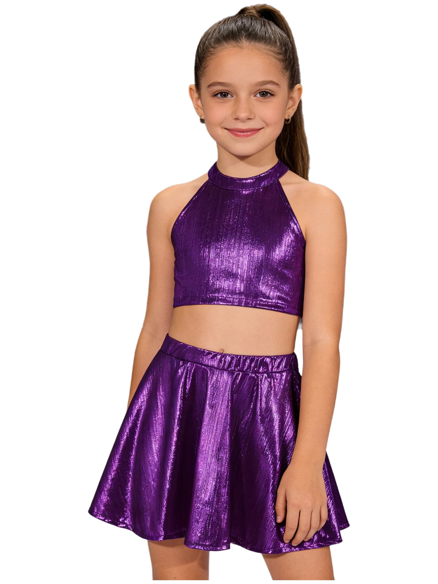 Doomiva Kids Cheer Outfit Hip Hop Dance Sets Shiny Skirt And Top Set ...