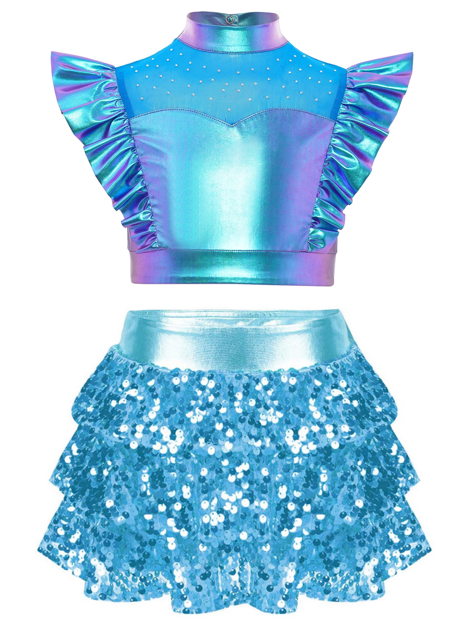 Doomiva Kids Girl's 2 Pcs Hip Hop Jazz Dance Outfits Sequin Metallic ...