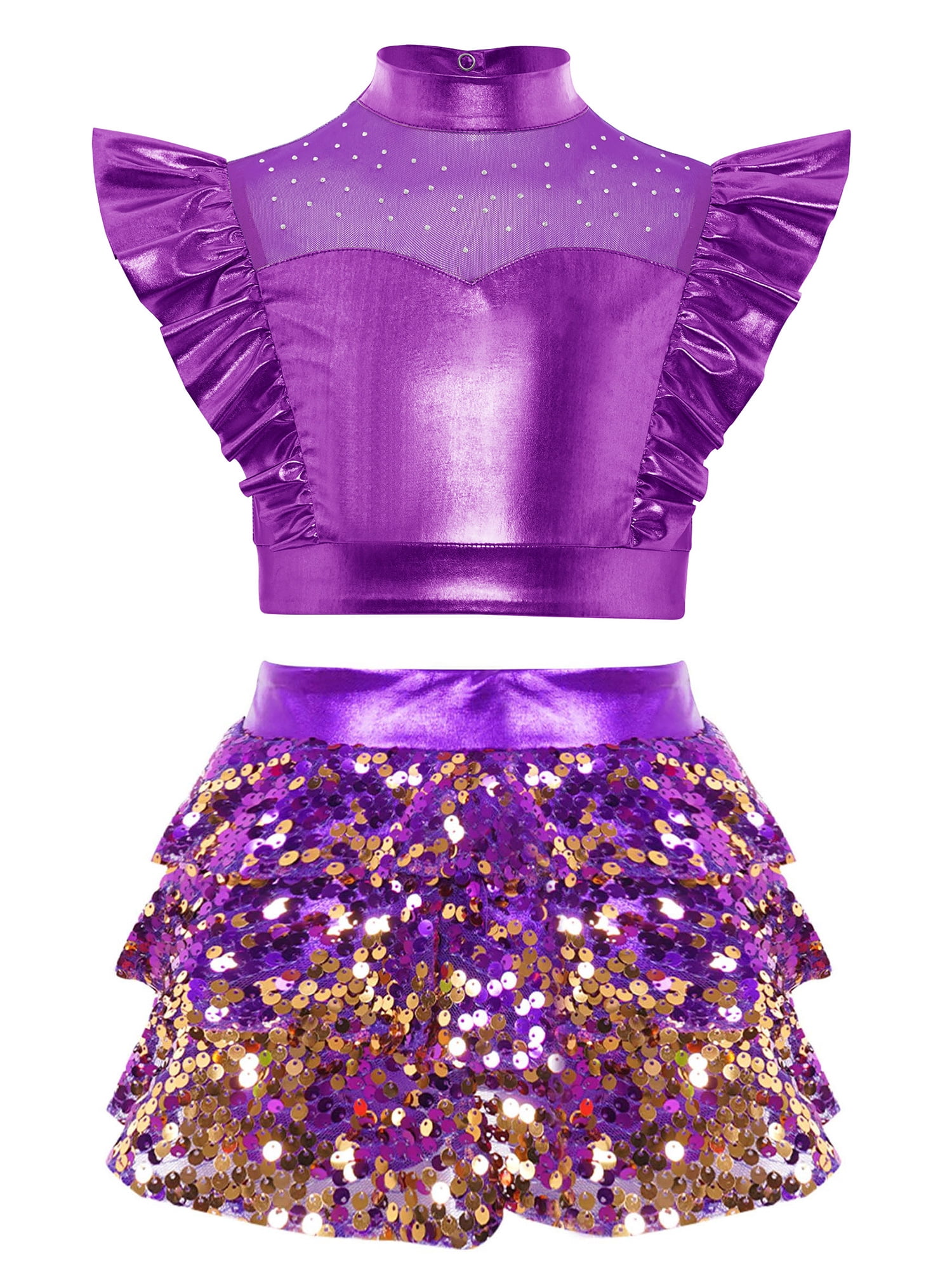 Doomiva Kids Girl's 2 Pcs Hip Hop Jazz Dance Outfits Sequin Metallic ...