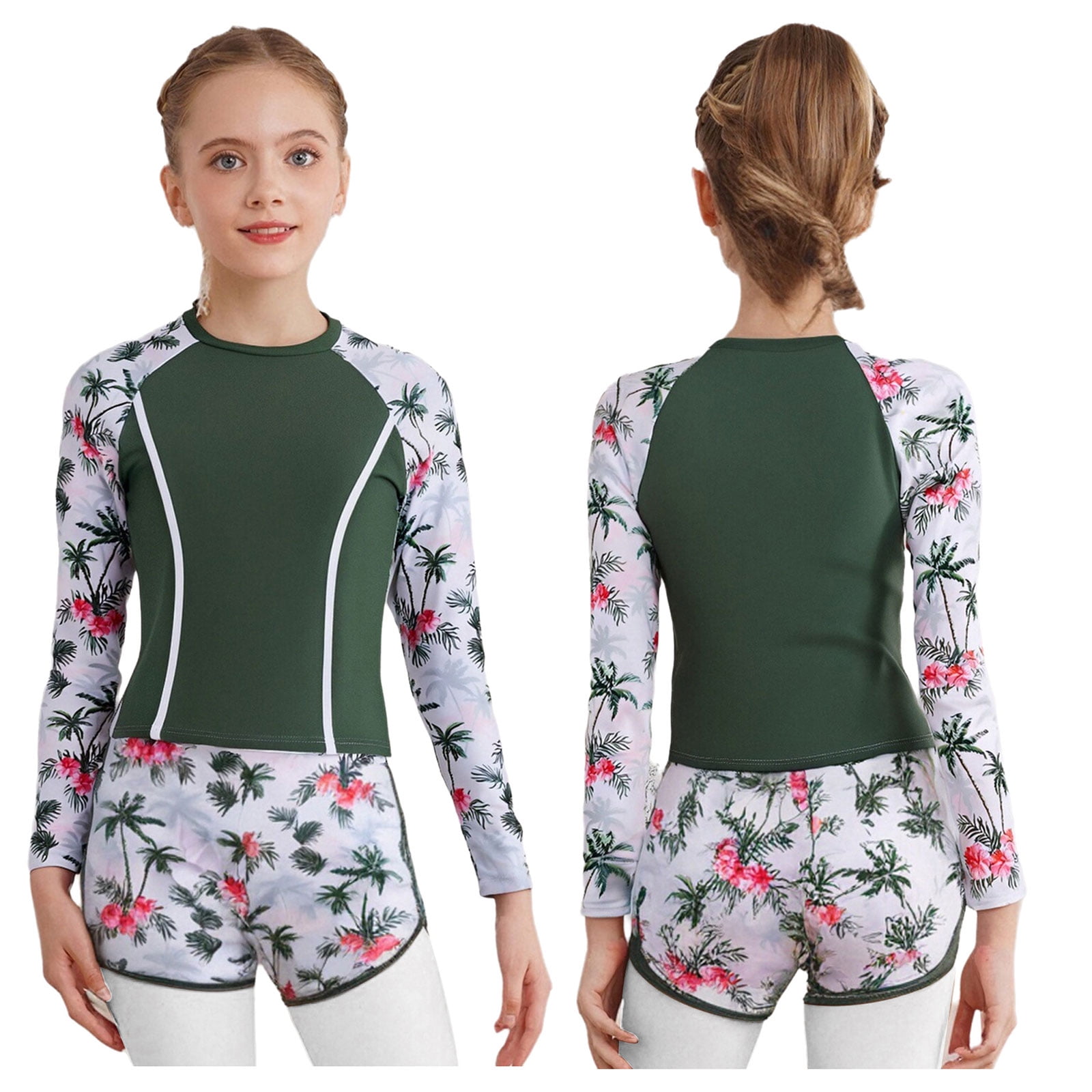 Doomiva Kids Girls 2 Piece Rash Guards Swimsuit Scoop Neck Patchwork ...