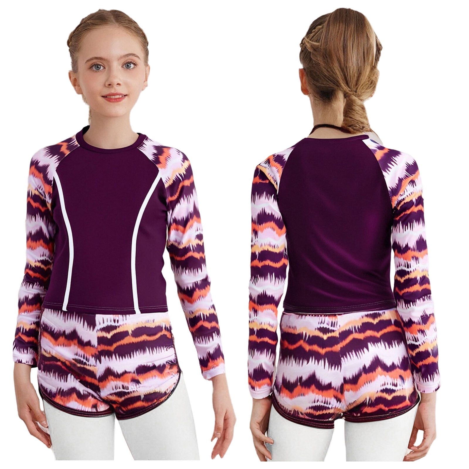 Doomiva Kids Girls 2 Piece Rash Guards Swimsuit Scoop Neck Patchwork ...