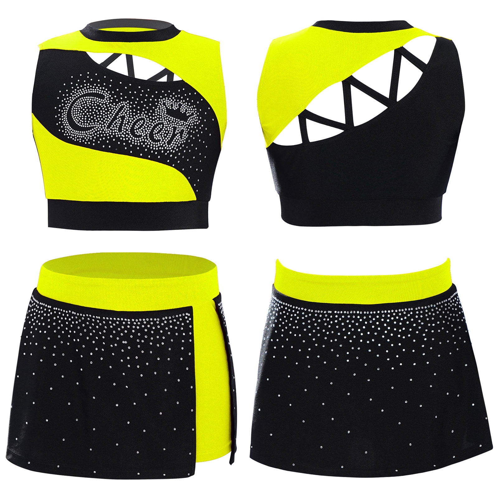 Doomiva Kids Girls 2 Piece School Cheerleading Uniform Outfit Shiny ...