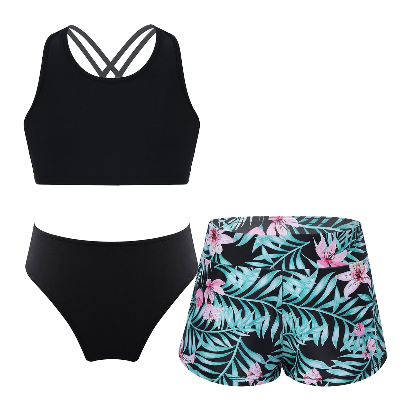 Doomiva Kids Girls 3 Pcs Athletic Tankini Crisscross Back Crop Top ...