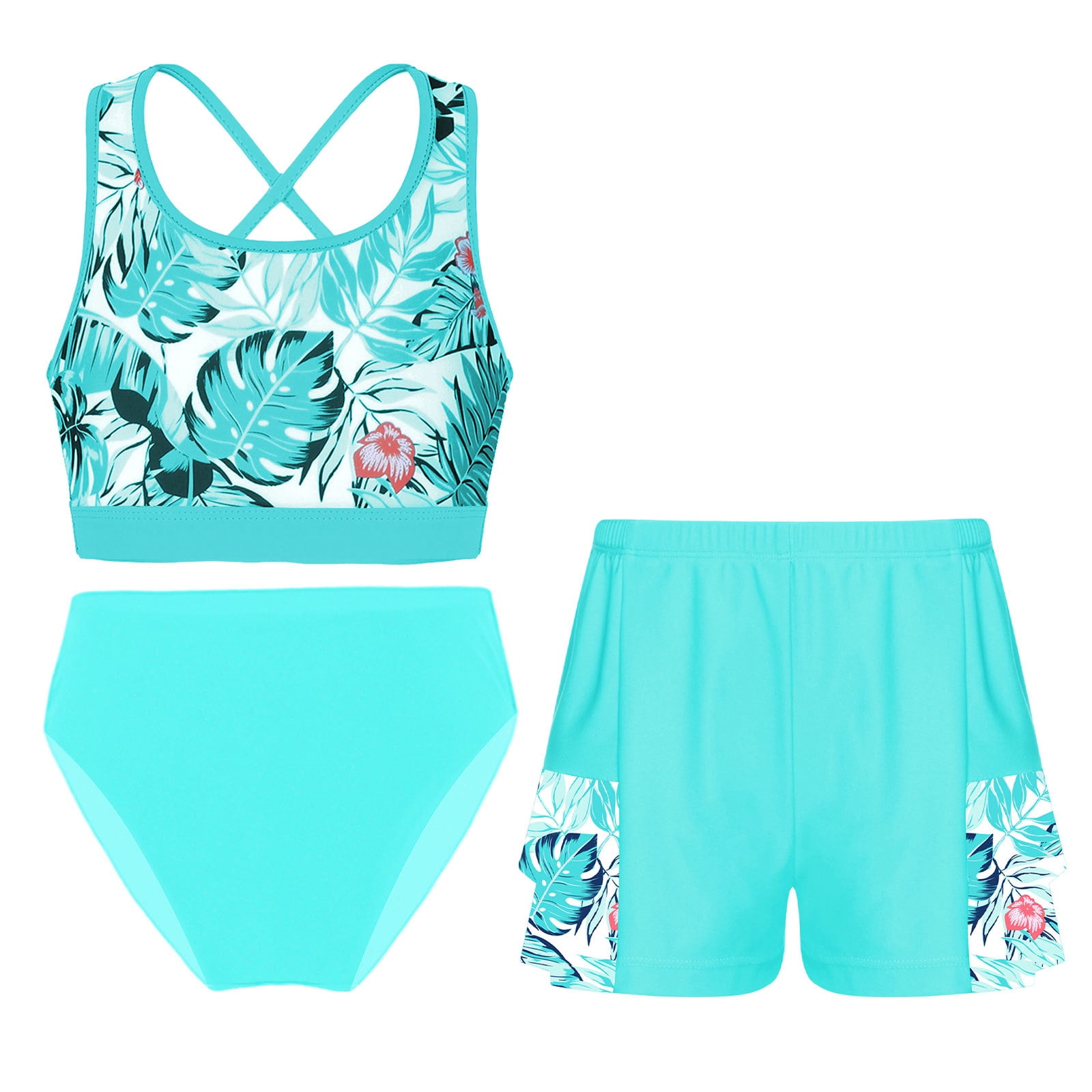 Doomiva Kids Girls 3 Pcs Tankini Sets Crisscross Back Bikini Crop Top ...
