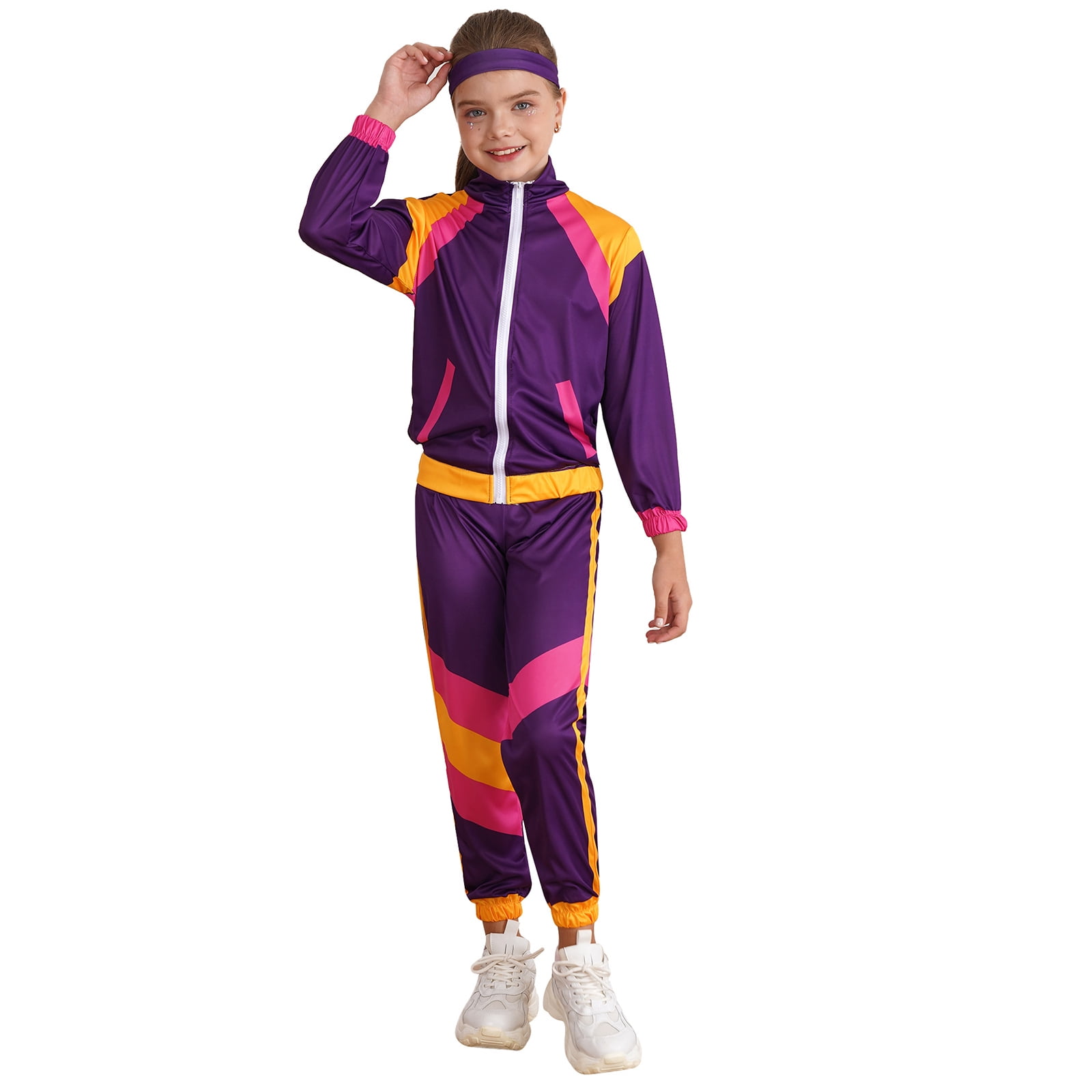 Doomiva Kids Girls 80s Hip Hop Tracksuit Long Sleeve Zip Up Top Jacket ...