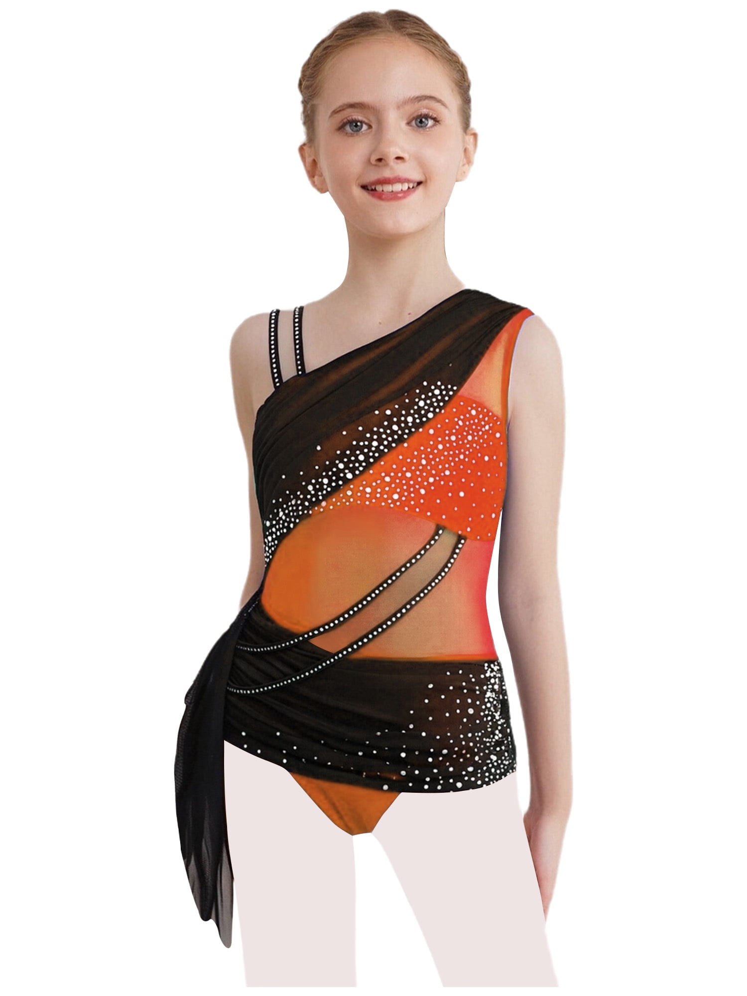Doomiva Kids Girls Color Block Lyrical Dance Dress Irregular Flowy ...