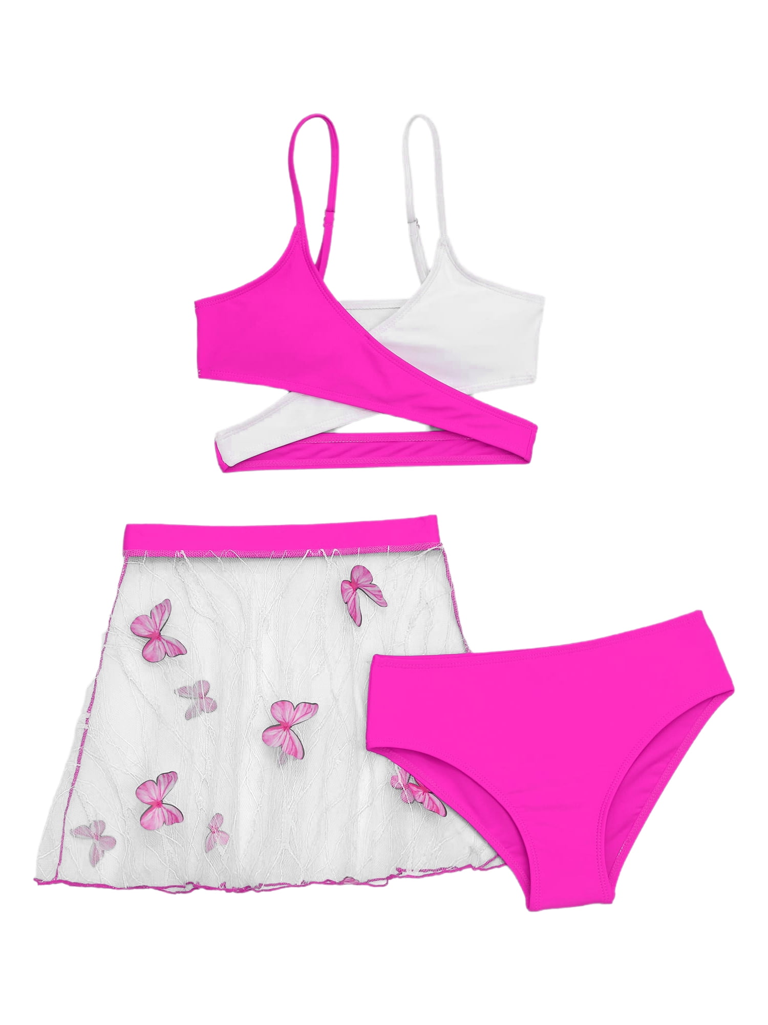 Doomiva Kids Girls Color Block Swimwear Criss Cross Wrap Bra with ...