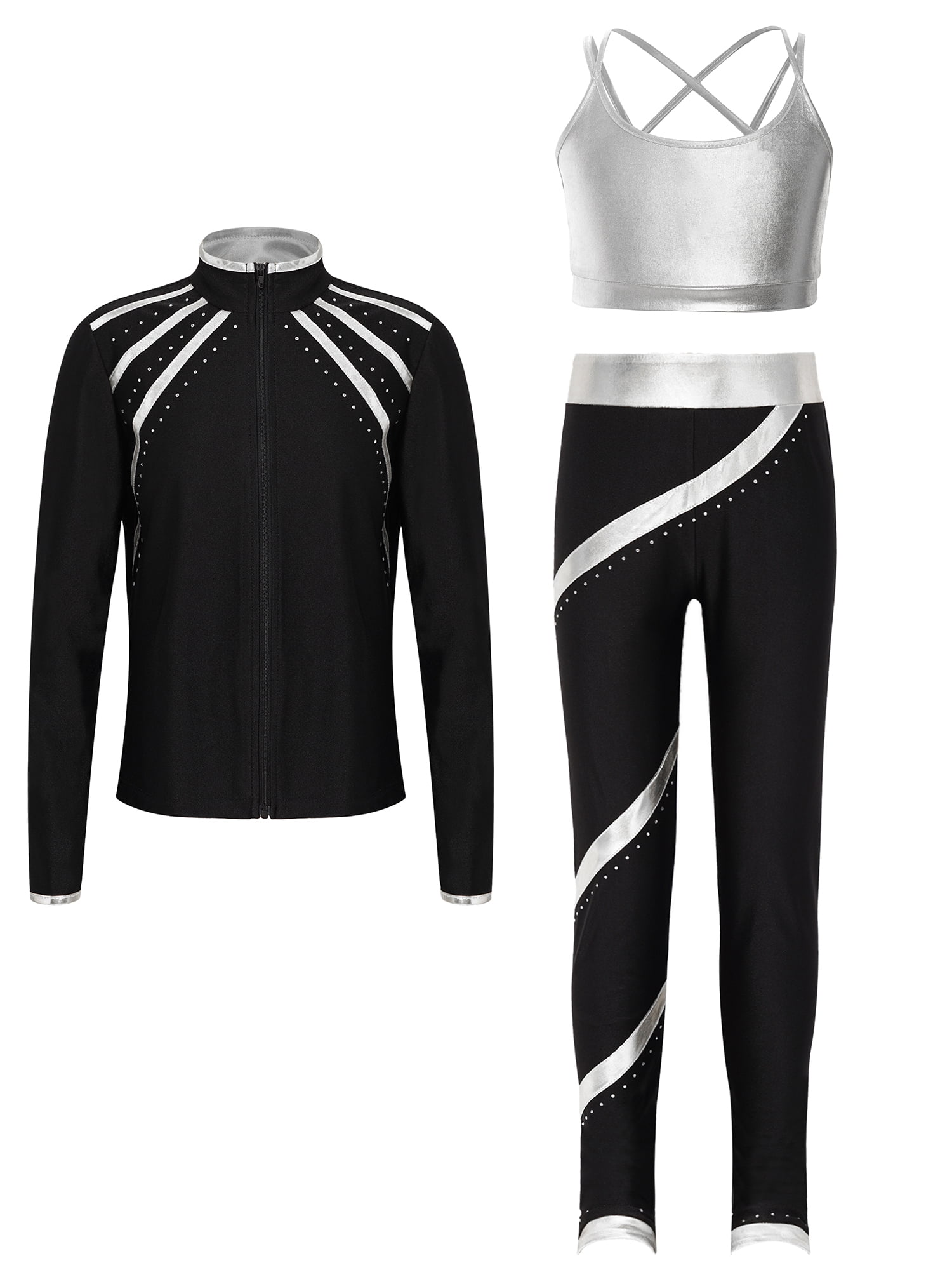 Doomiva Kids Girls Figure Ice Skating Outfits Long Sleeve Skating ...