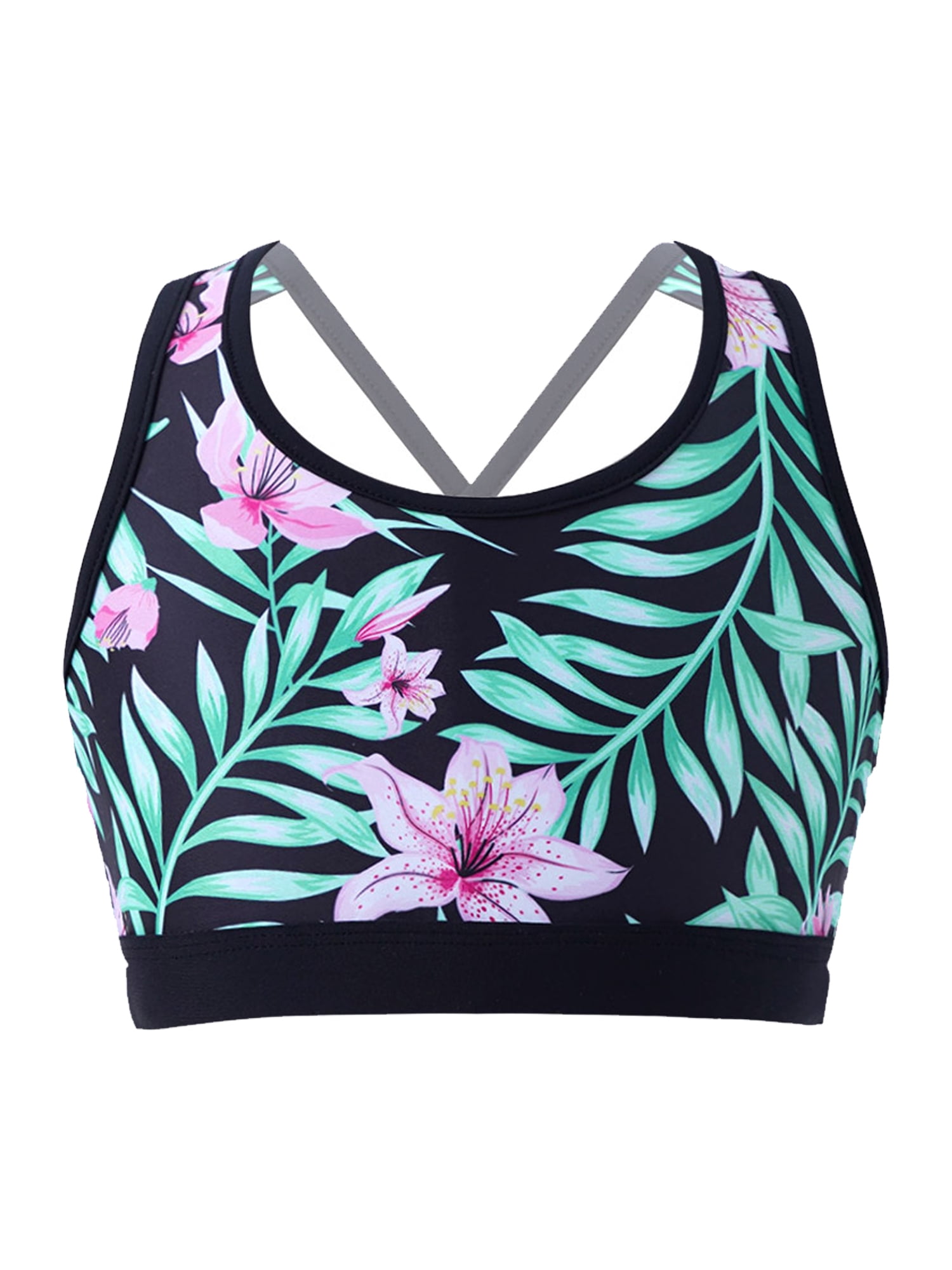 Doomiva Kids Girls Floral Crisscross Back Bikini Crop Top Rash Guard ...
