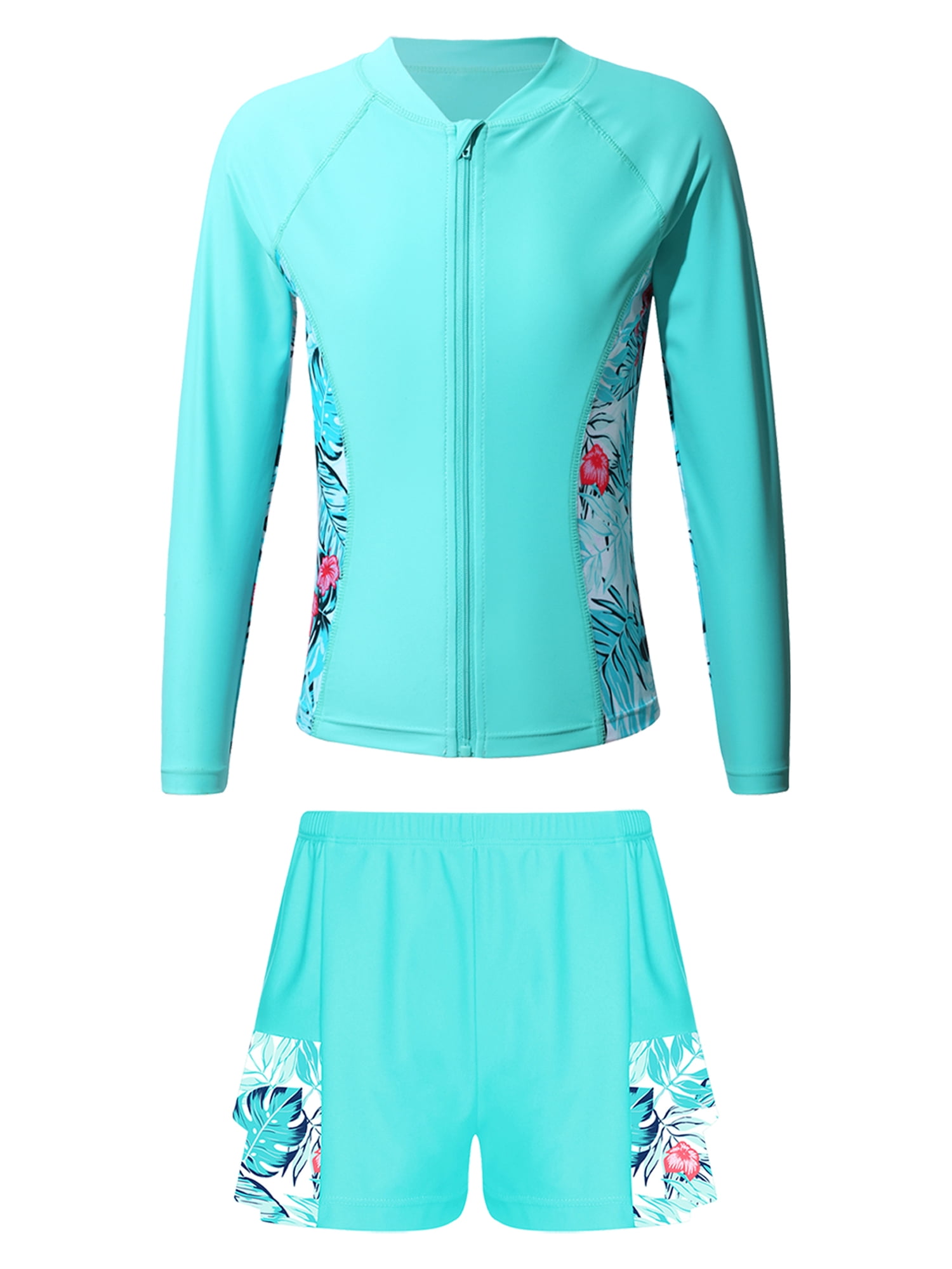 Doomiva Kids Girls Floral Rash Guard Sets Long Sleeve Zip Up Upf 50 ...