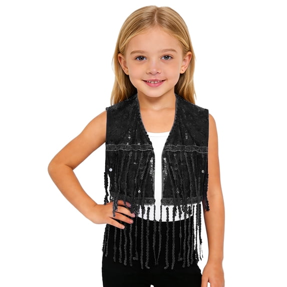 Doomiva Kids Girls Fringe Sequin Vest Sleeveless Street Jazz Dance Crop ...