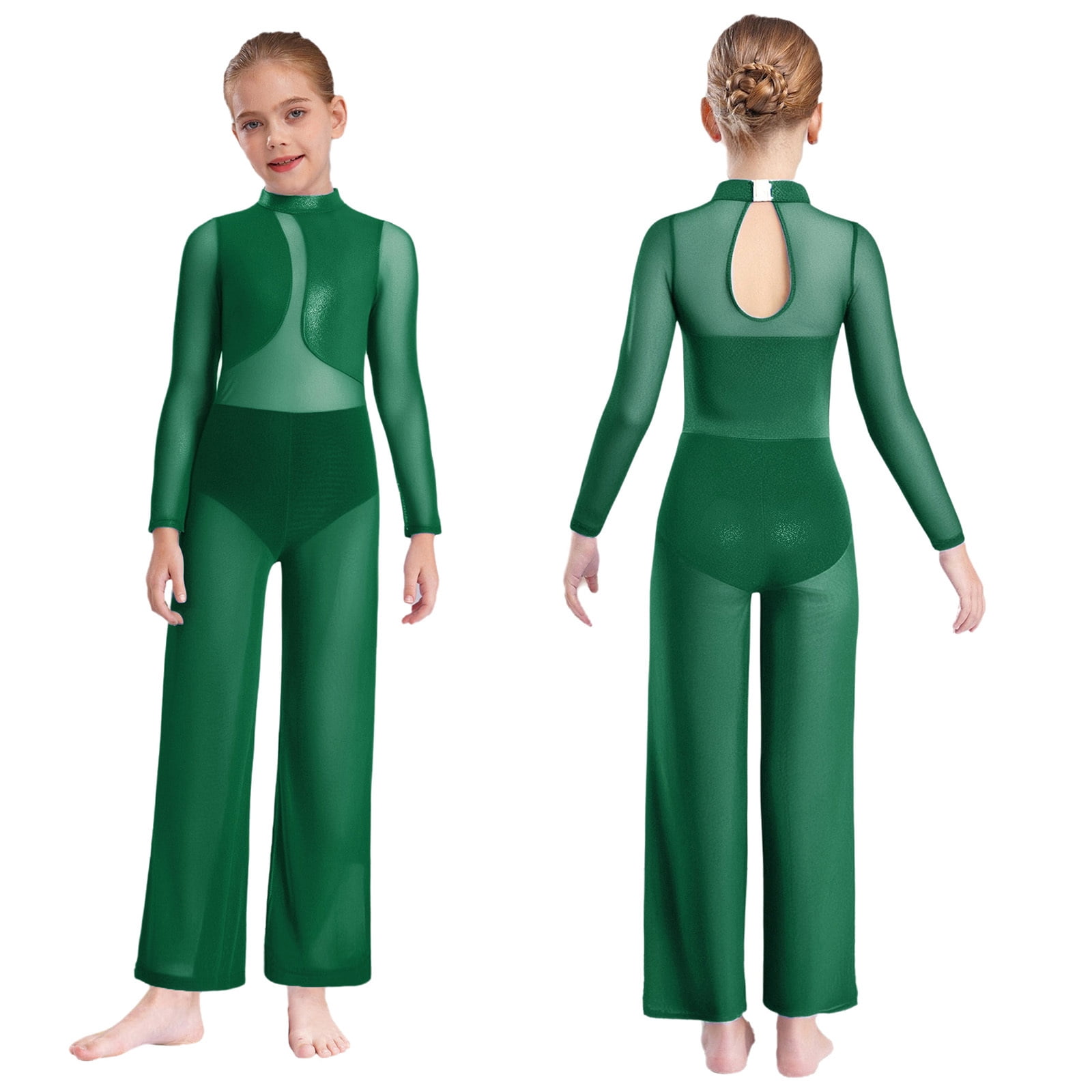 Doomiva Kids Girls Full Body Dance Unitards Metallic Long Sleeve Mesh ...