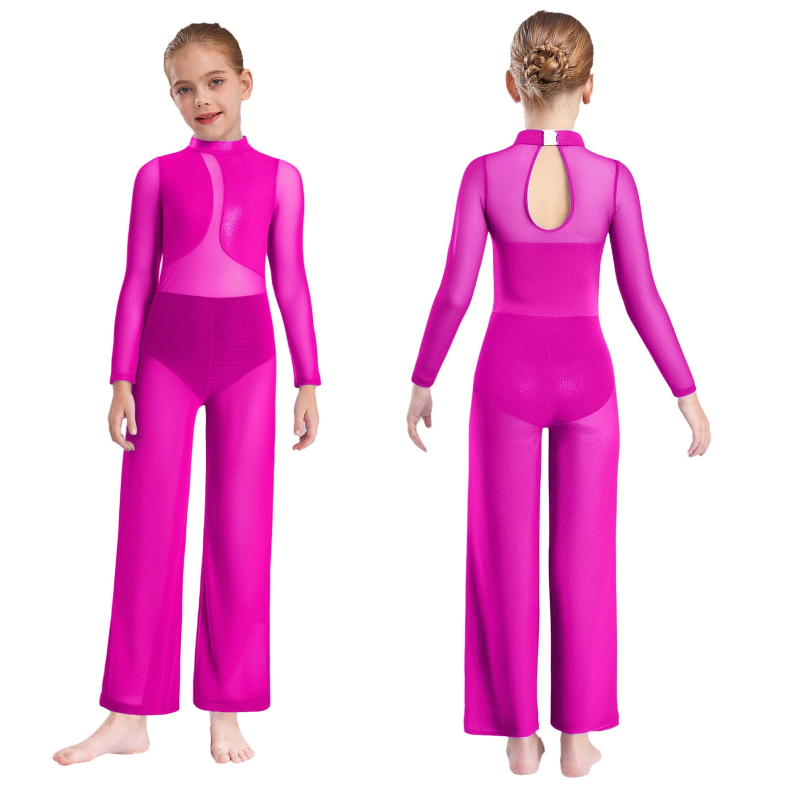 Doomiva Kids Girls Full Body Dance Unitards Metallic Long Sleeve Mesh ...