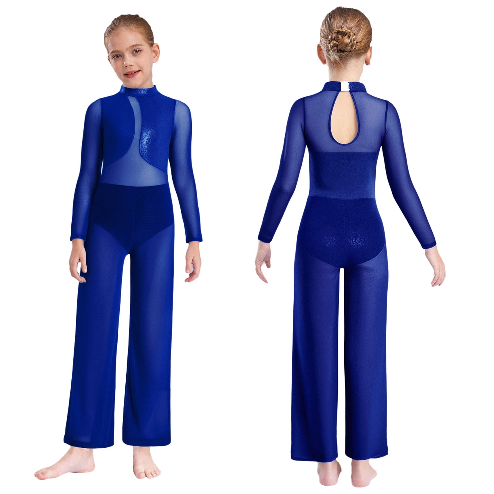 Doomiva Kids Girls Full Body Dance Unitards Metallic Long Sleeve Mesh ...