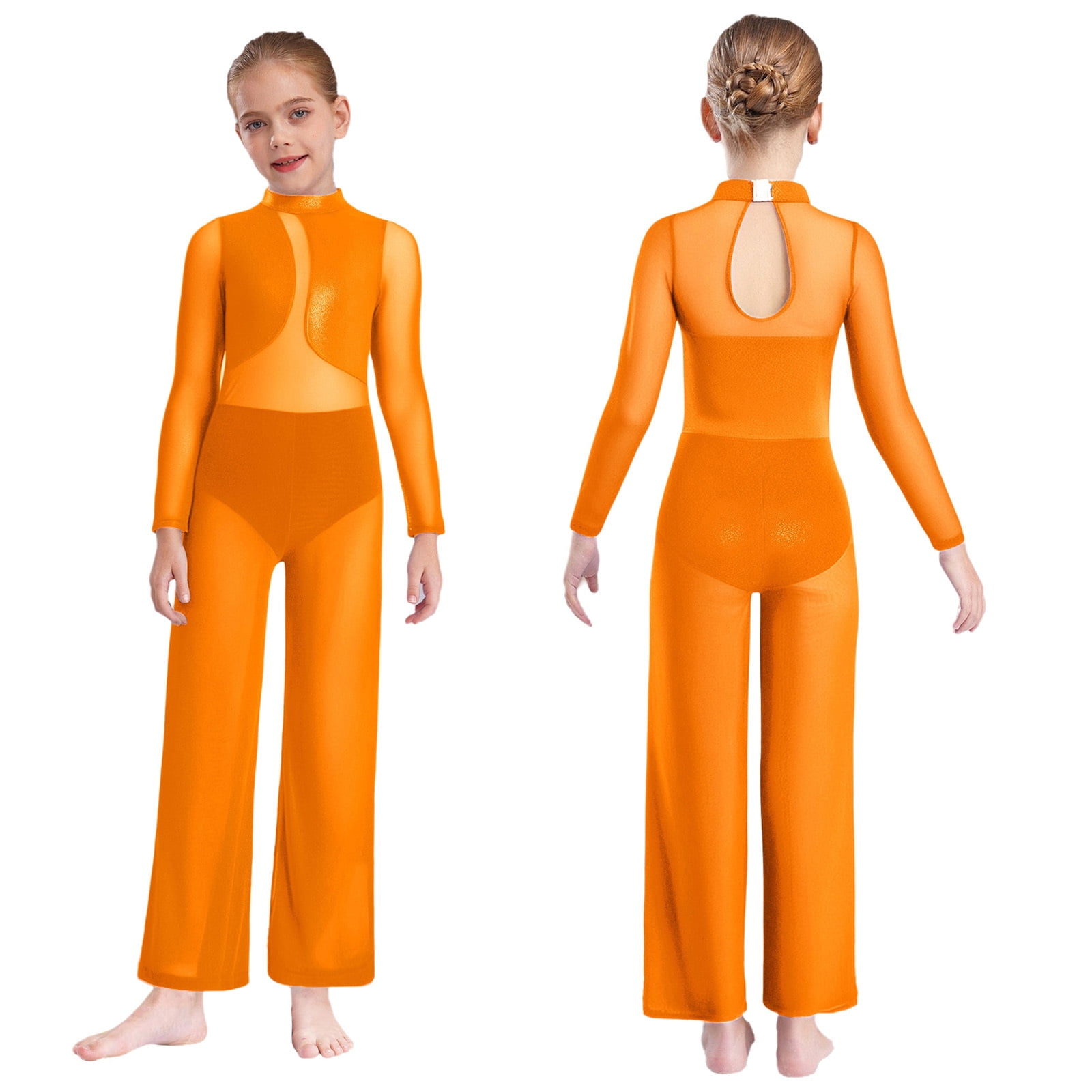 Doomiva Kids Girls Full Body Dance Unitards Metallic Long Sleeve Mesh ...