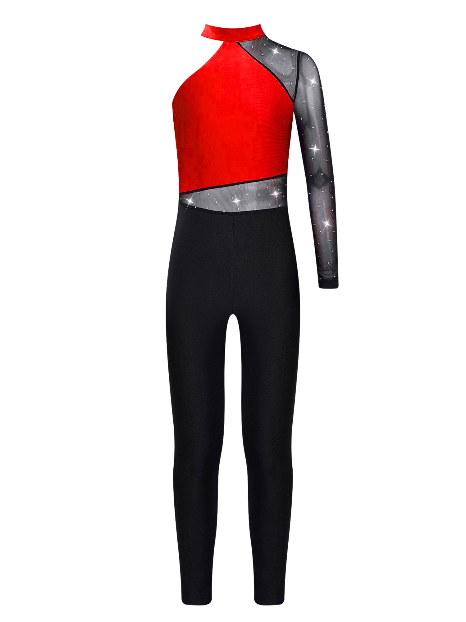 Doomiva Kids Girls Gymnastics Leotard One Shoulder Long Sleeve Shiny ...