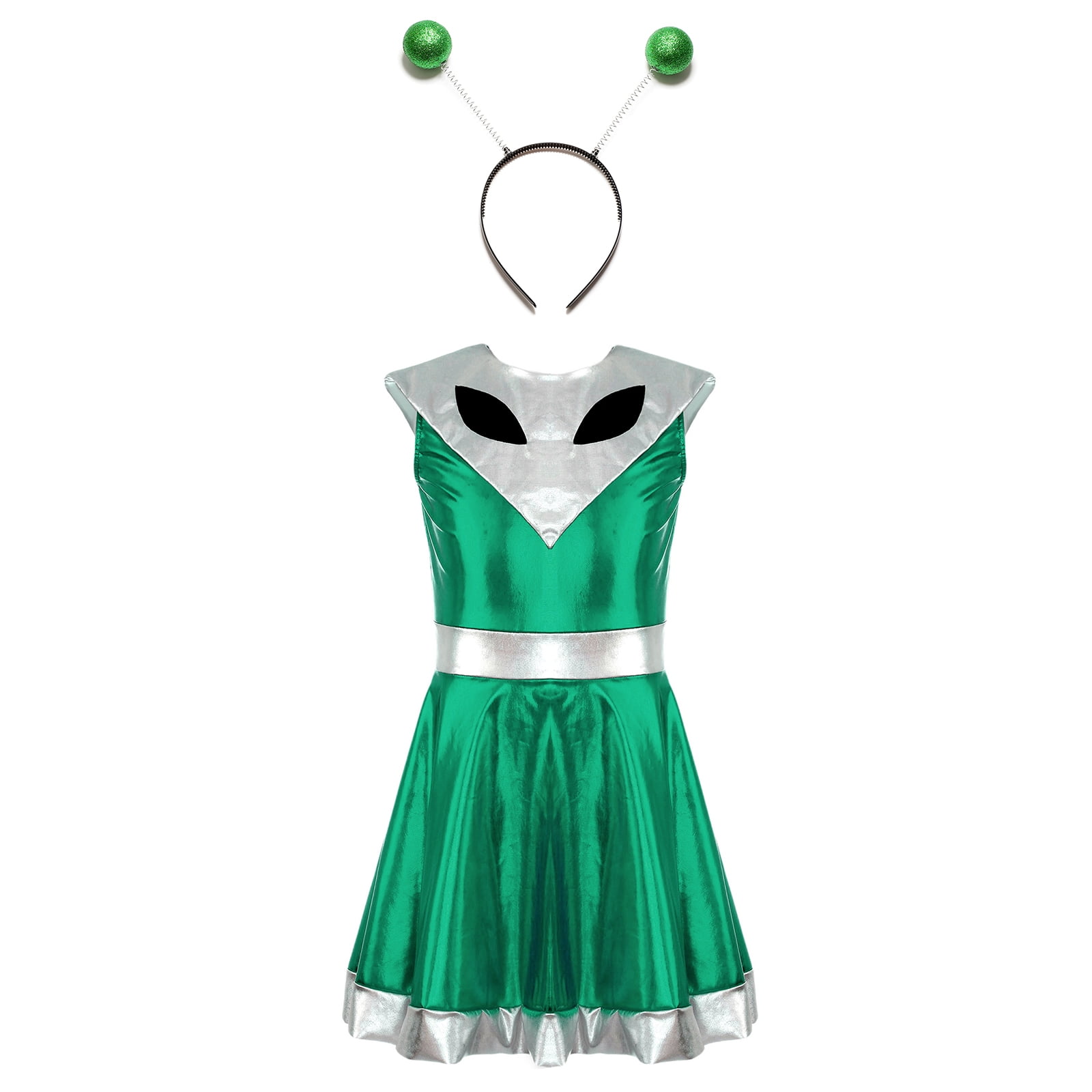 Doomiva Kids Girls Halloween Alien Cosplay Costume Glossy Metallic ...