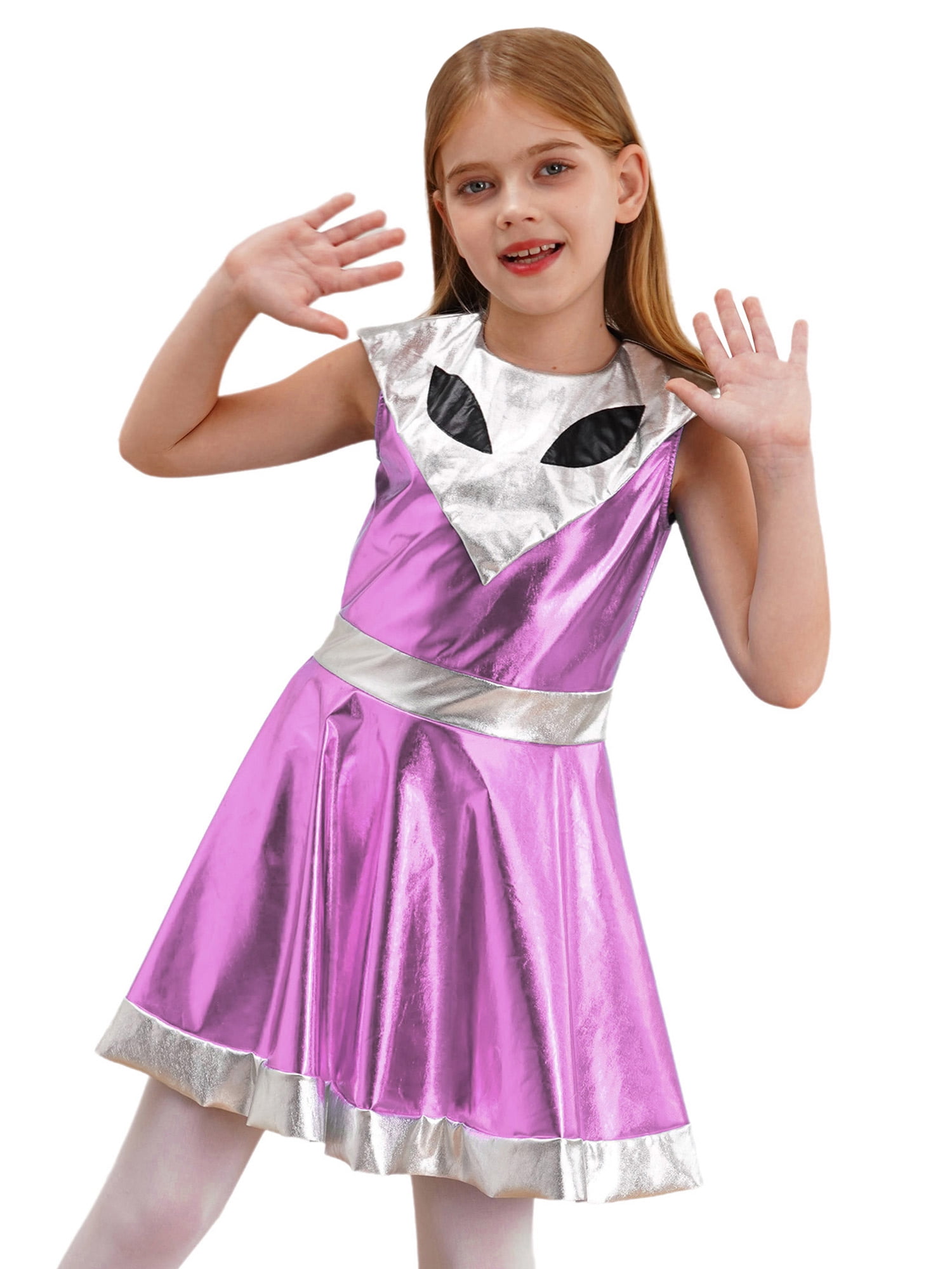 Doomiva Kids Girls Halloween Alien Cosplay Costume Glossy Metallic ...