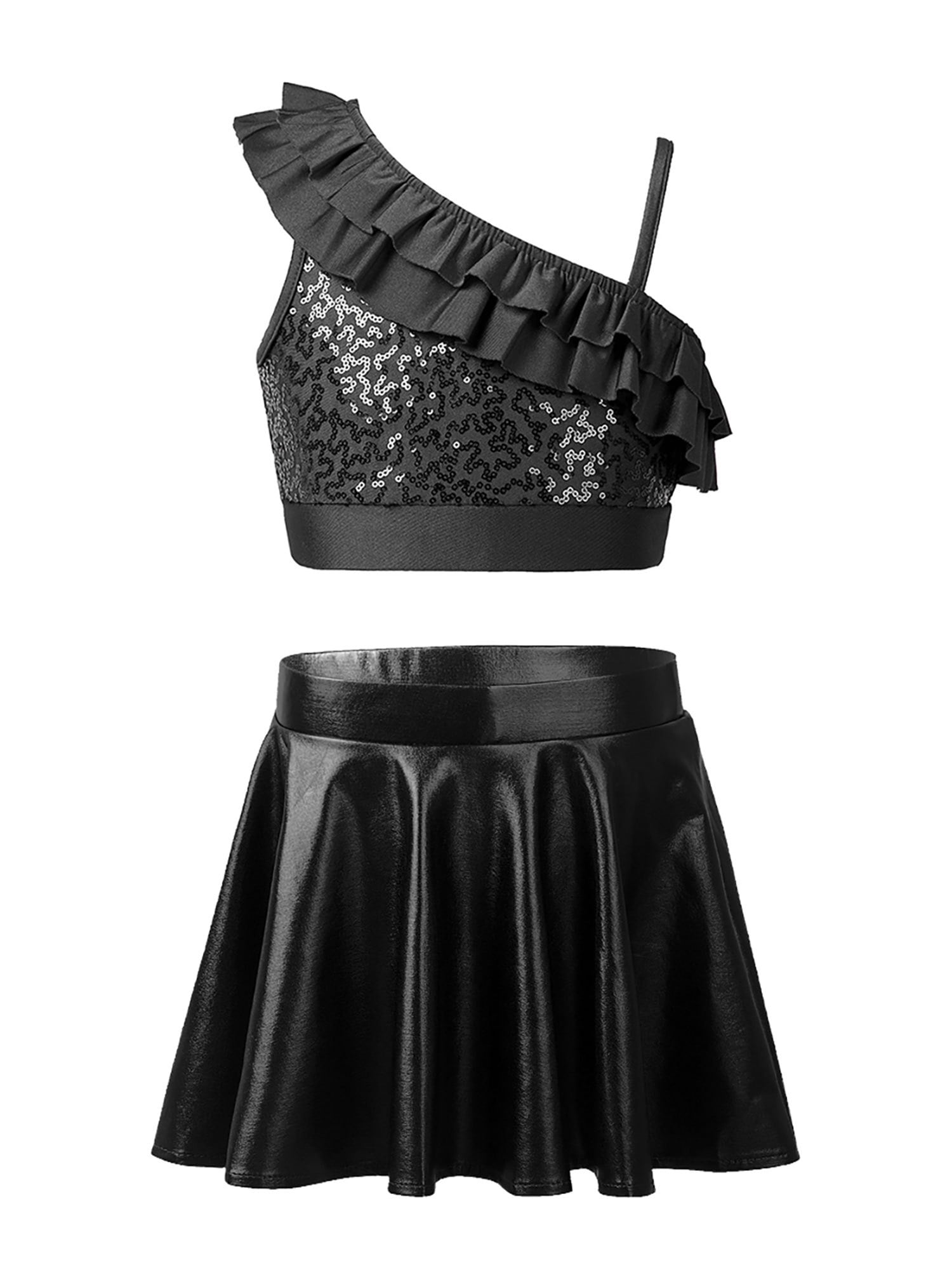 Doomiva Kids Girls Hip Hop Jazz Ballet Dance Costume Sequin Crop Top ...