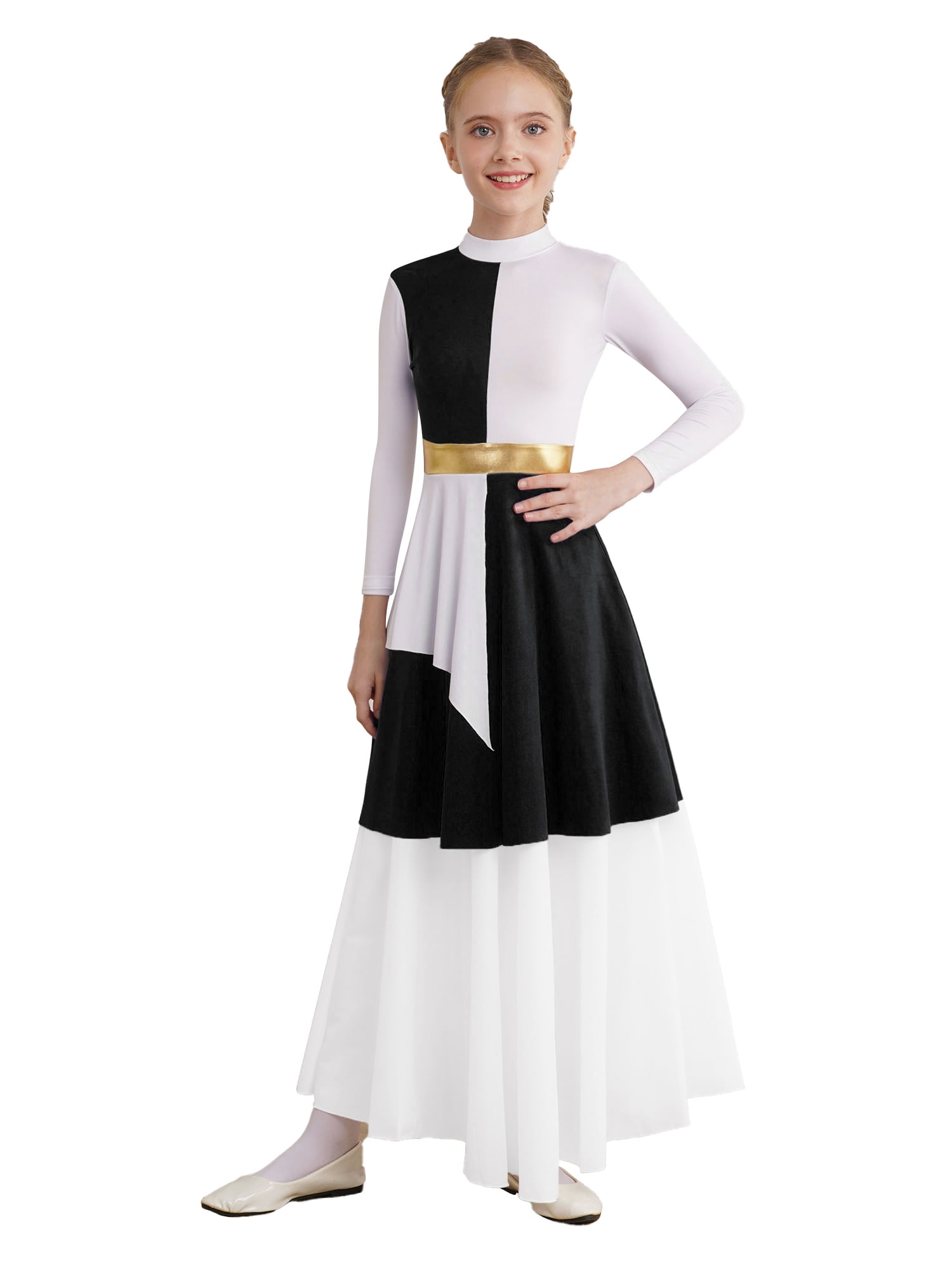 Doomiva Kids Girls Liturgical Praise Dance Dress Color Block Tunic Gown ...