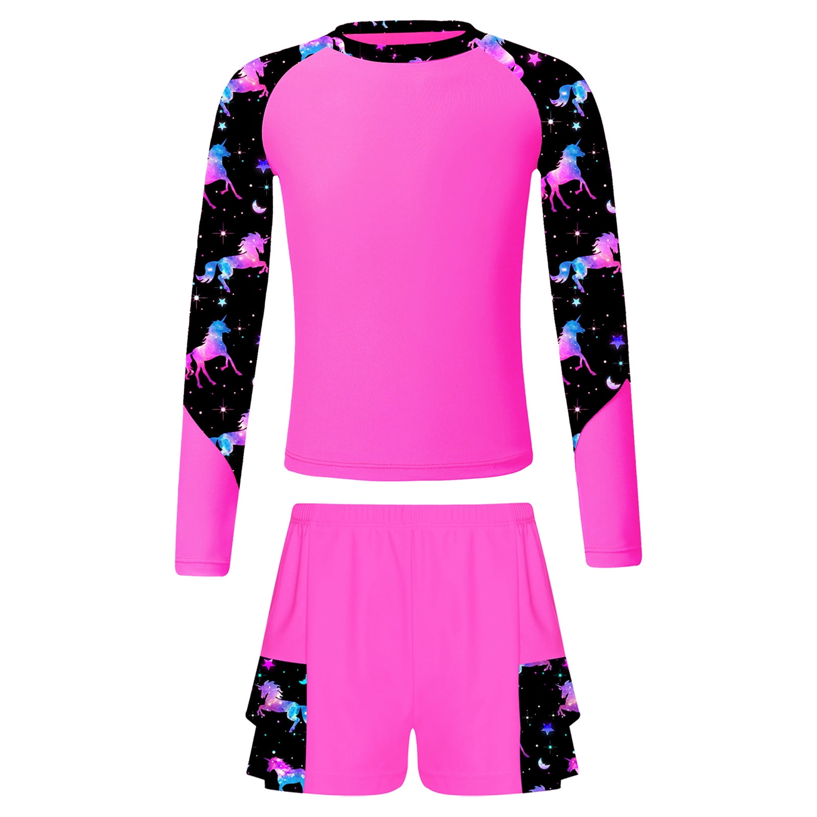 Doomiva Kids Girls Long Sleeve Upf 50+ Rashguard Swim Top with Shorts ...