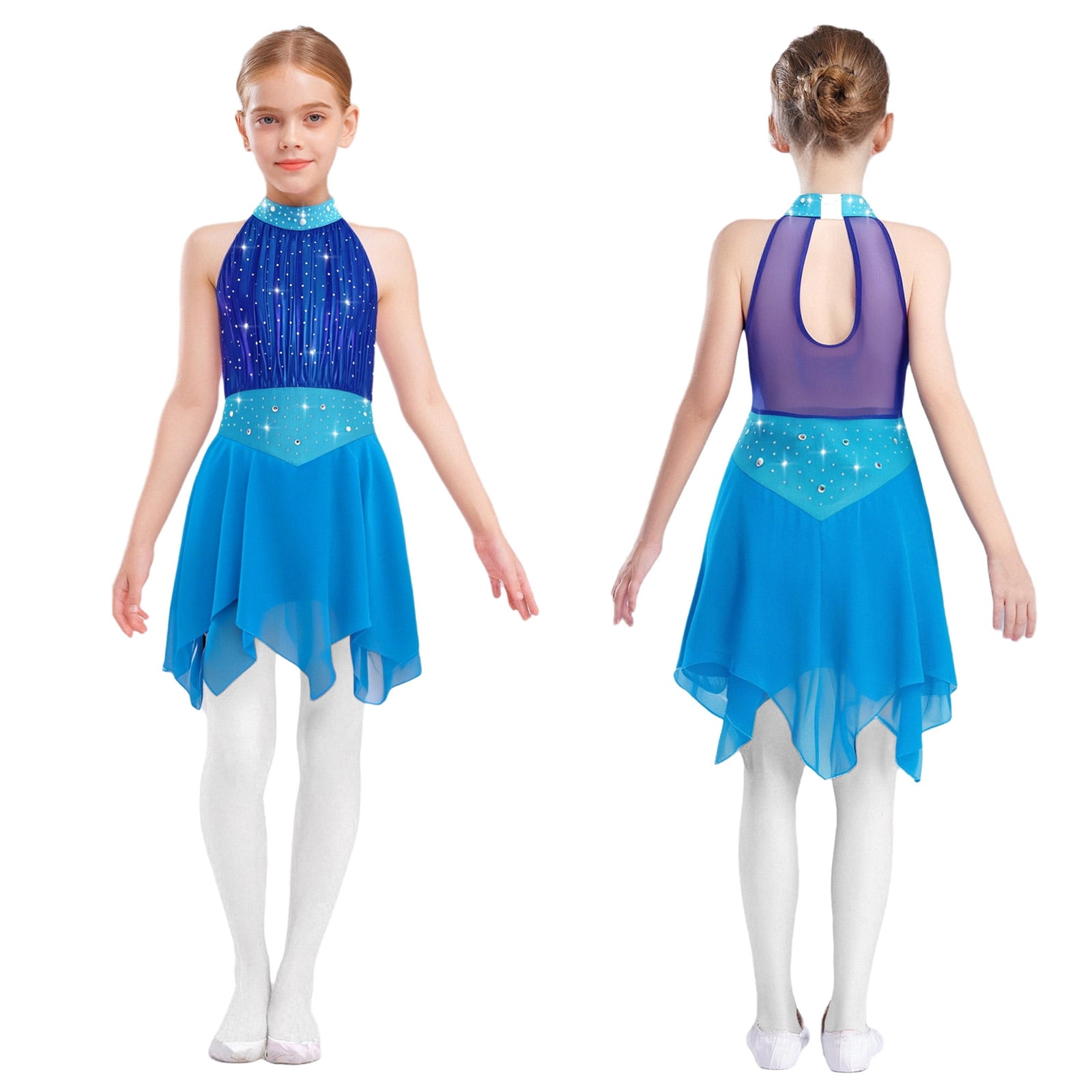 Doomiva Kids Girls Lyrical Dance Dresses Sparkly Sleeveless Figure ...