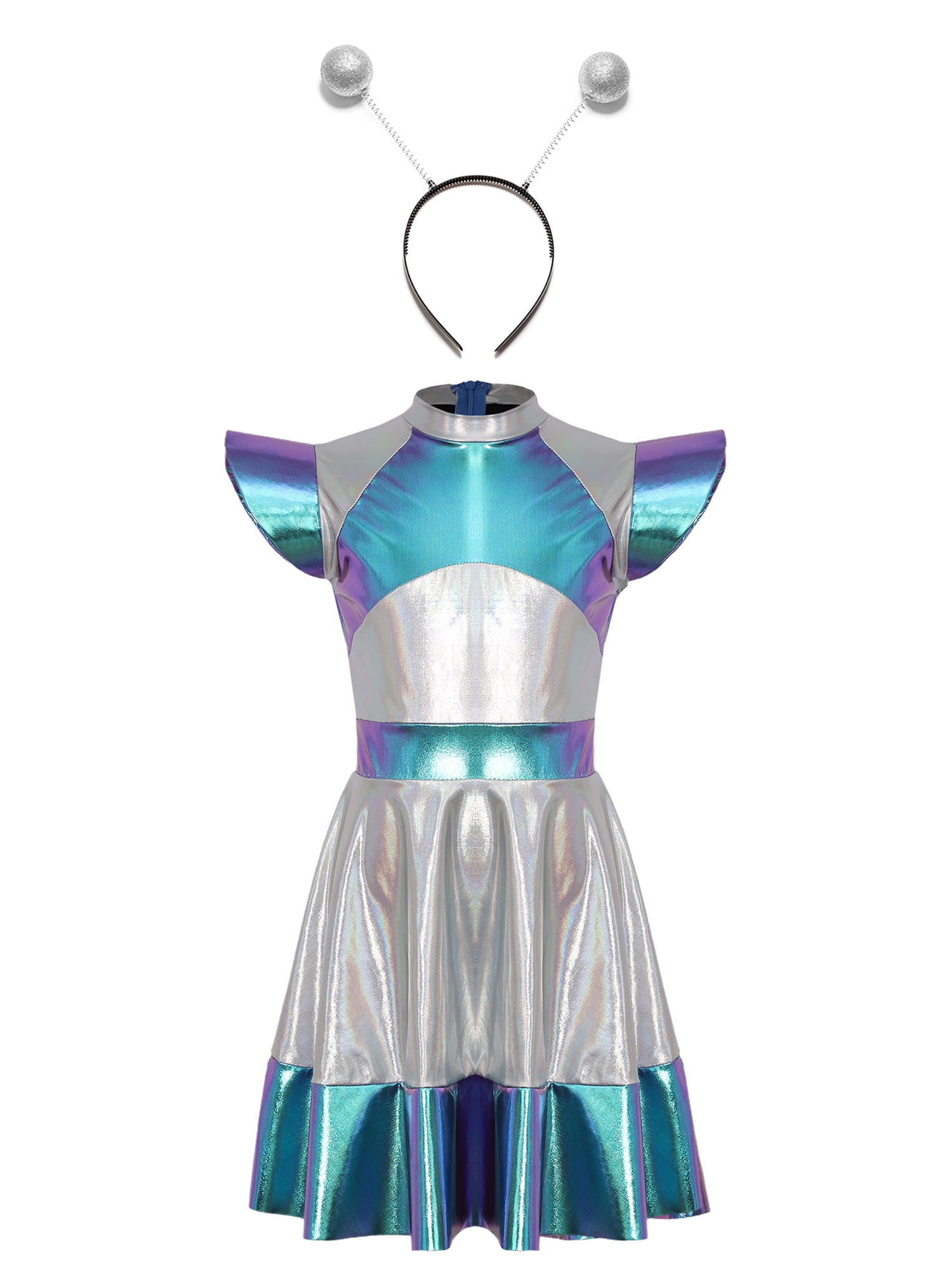 Doomiva Kids Girls Metallic Alien Costume Halloween Cosplay Party Fancy ...