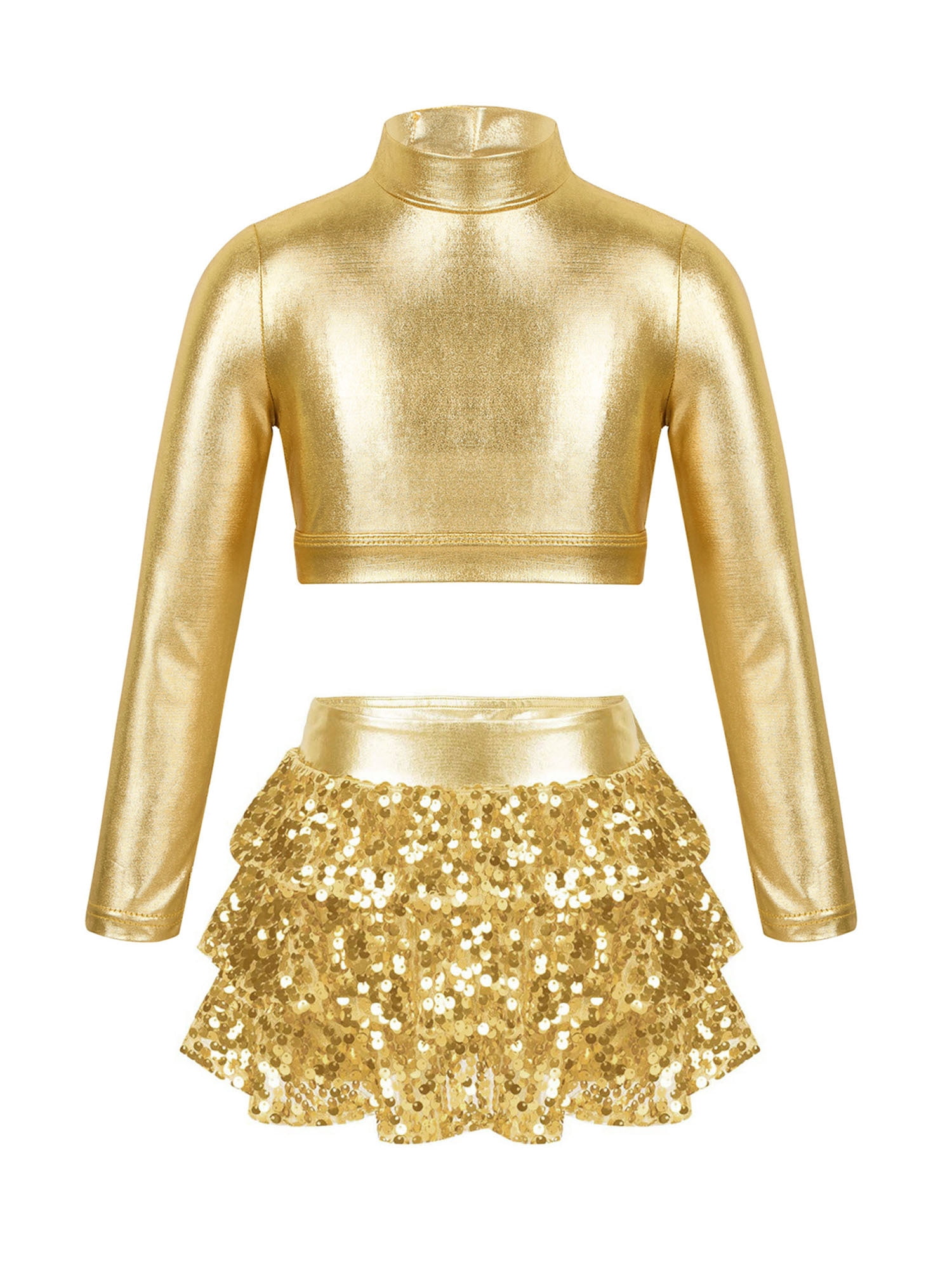 Doomiva Kids Girls Metallic Long Sleeve Crop Top with Skirted Shorts ...